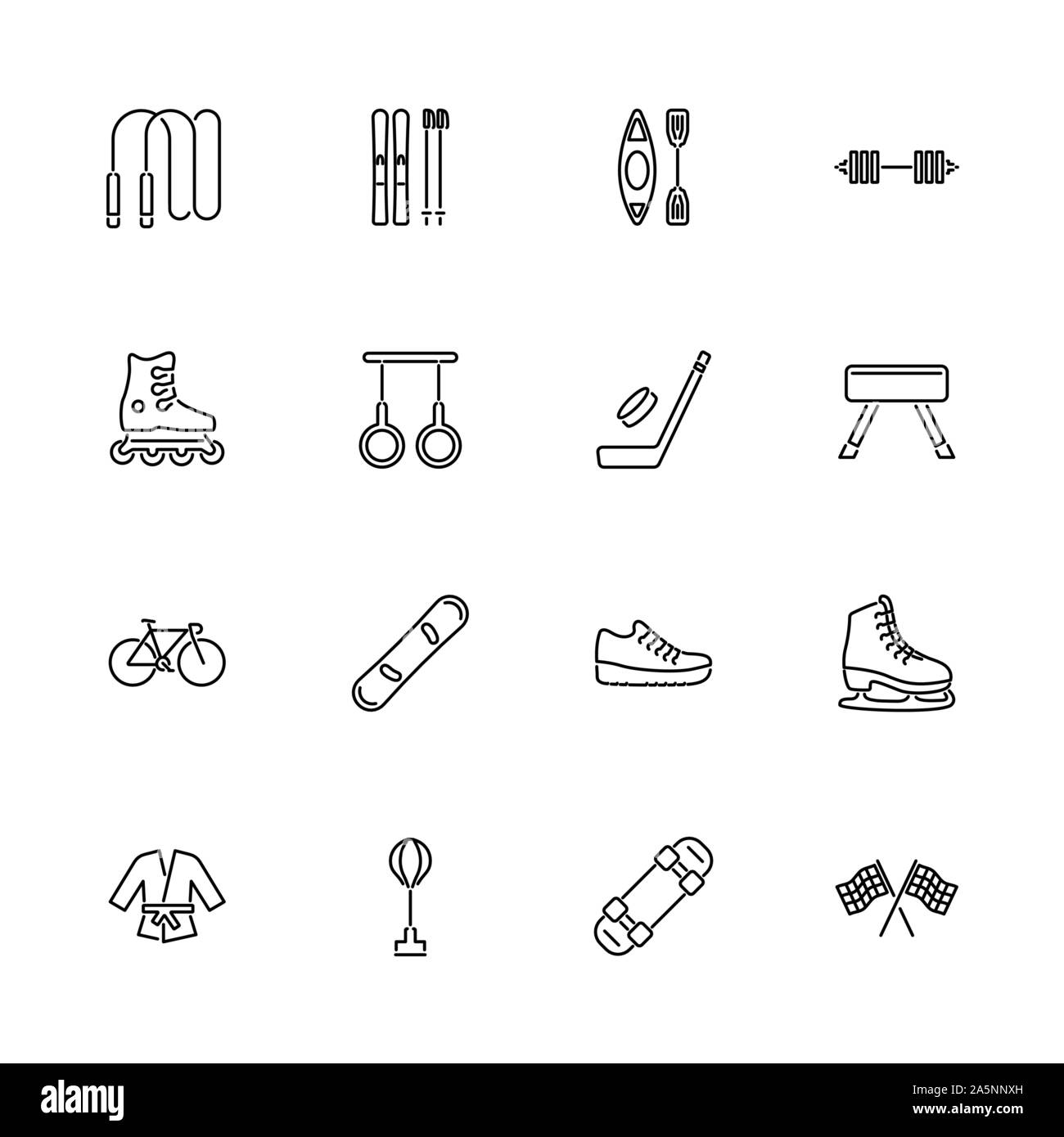 Sport, Training outline icons set - Black symbol on white background ...