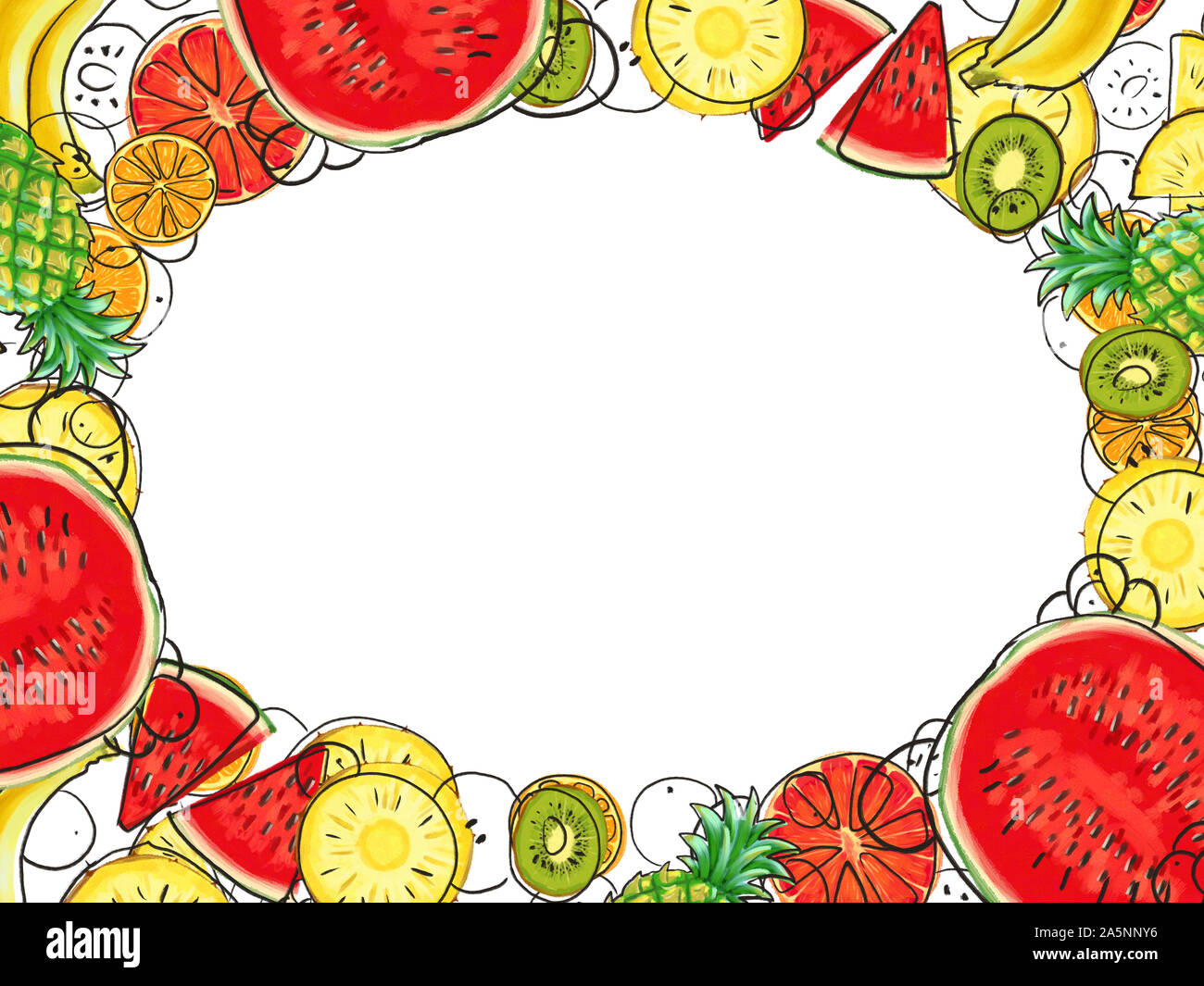 Hand drawn Exotic Fruit frame isolated on white background Stock Photo ...