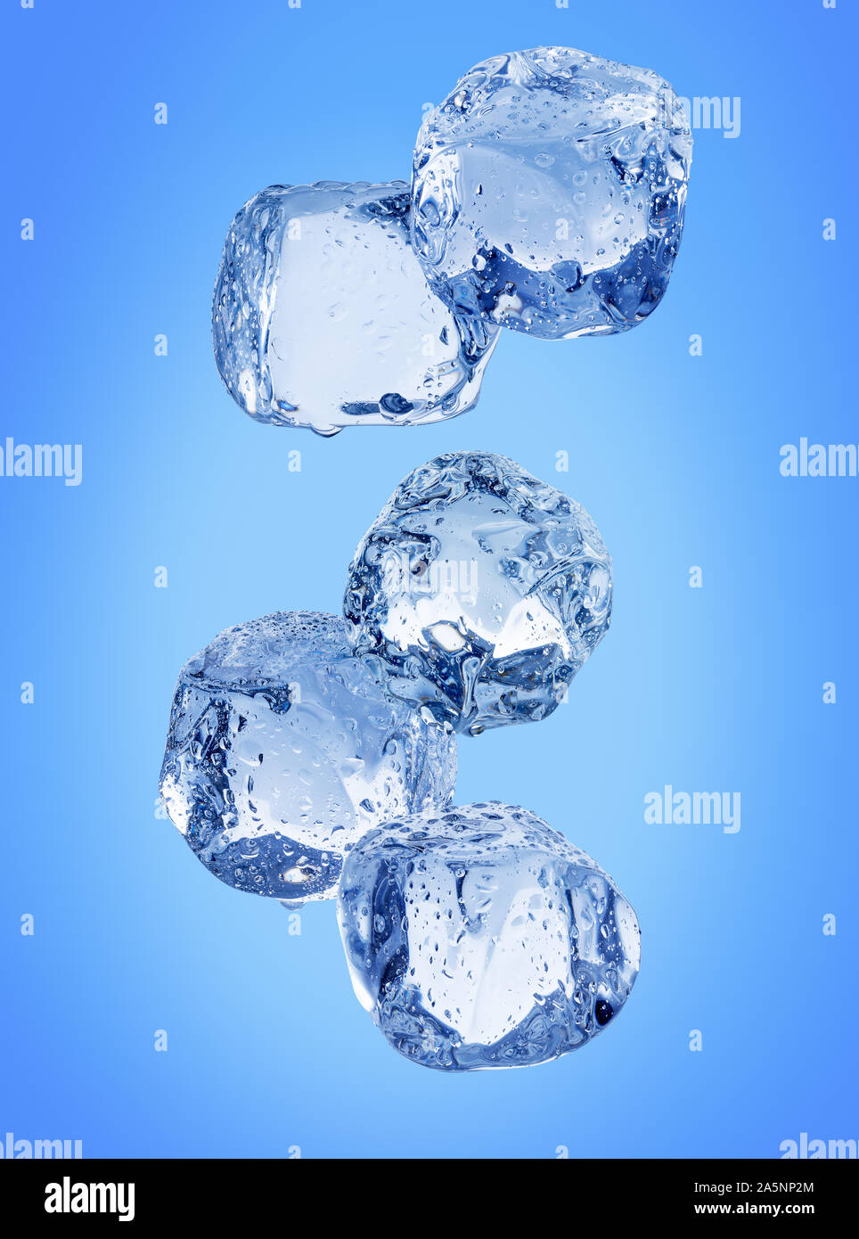 falling ice cubes on a blue background Stock Photo - Alamy