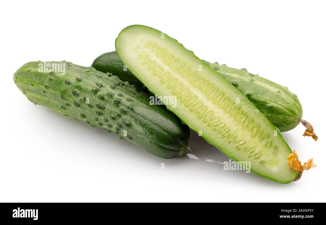 cucumbers with half of cucumber isolated on a white background Stock ...