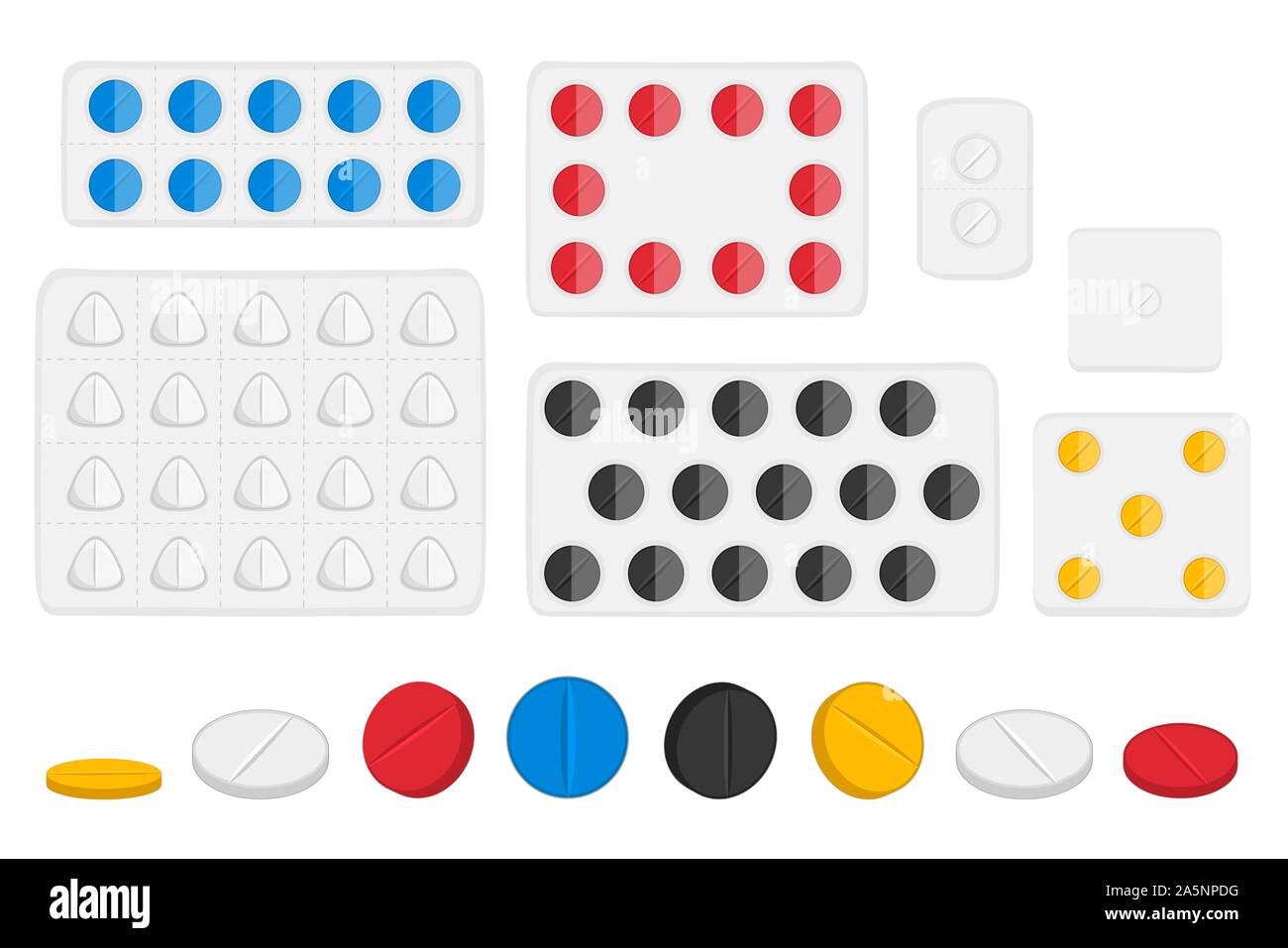 Illustration on theme big colored set different types of pills inside ...