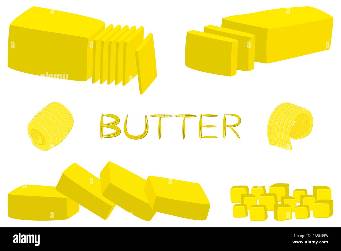 Illustration on theme big colored set different types creamy butter ...