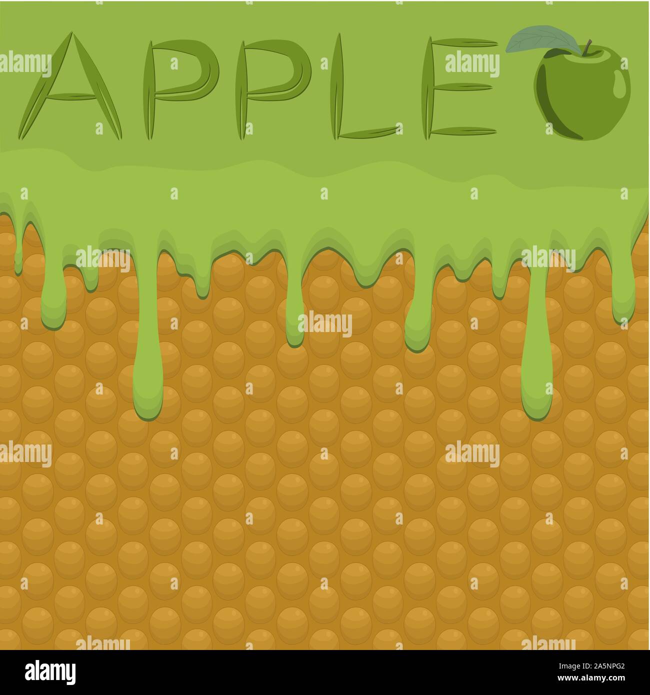 Illustration on theme falling runny apples drip at sugary waffle cookie ...