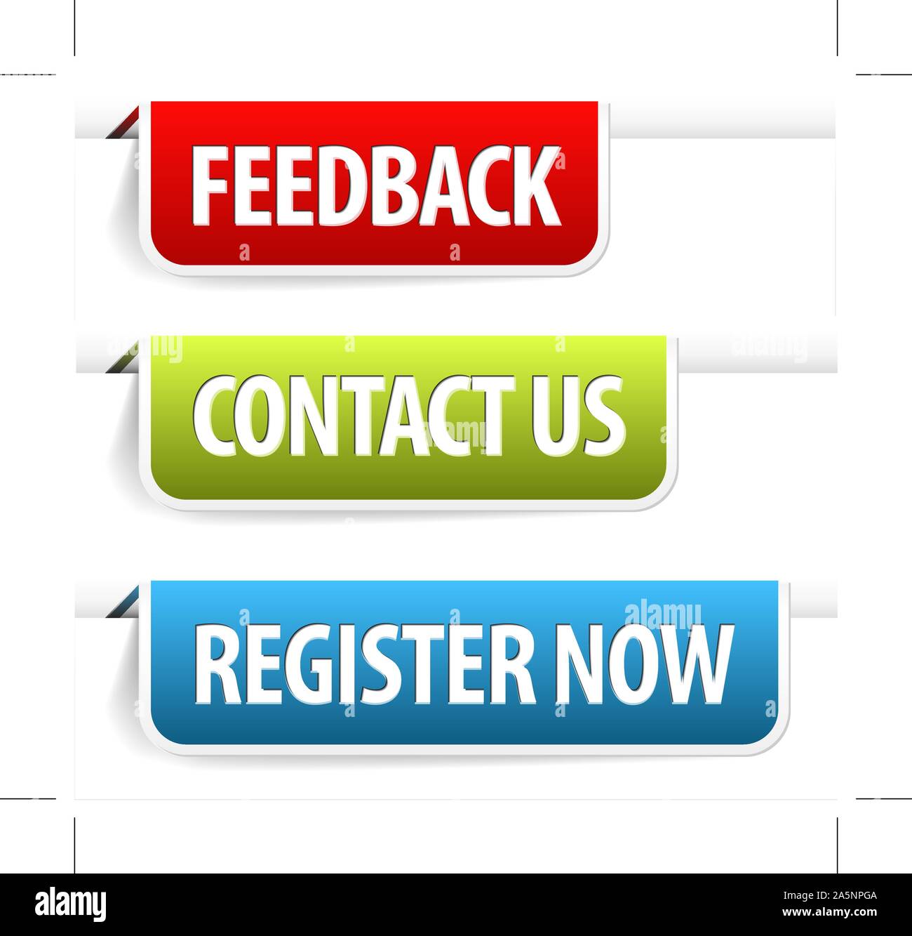 Colorful paper web tags / bookmarks for feedback, contact, register ...