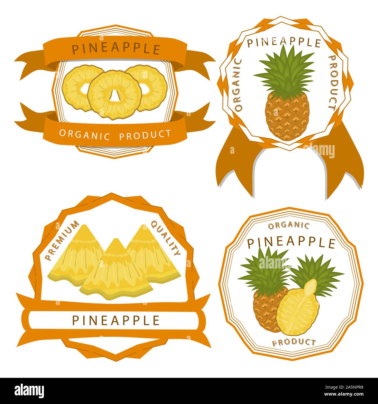 Illustration on theme big set different types yellow tropical pineapple ...