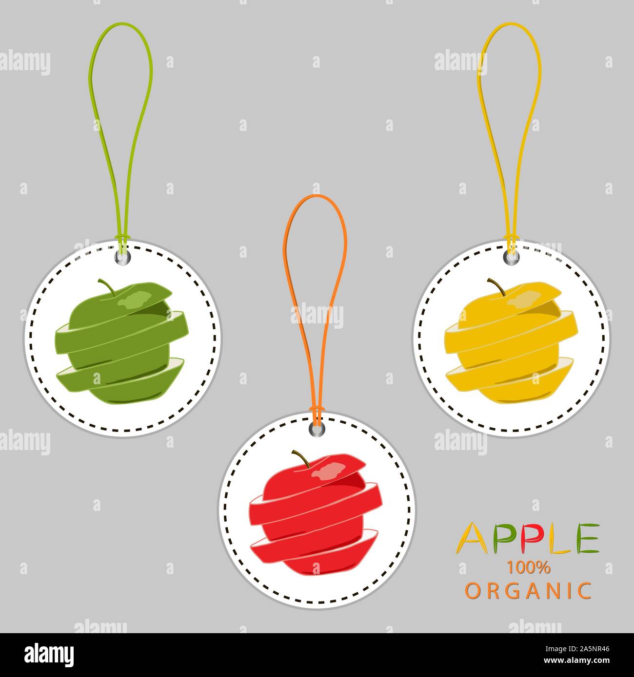 Illustration on theme big set different types round apples, harvest ...