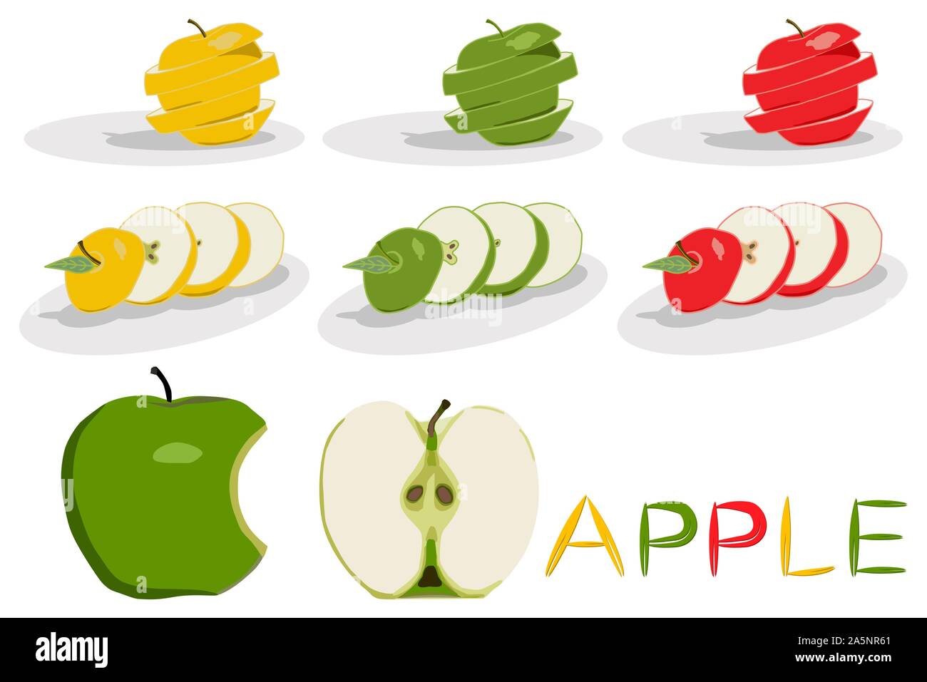Illustration on theme big set different types round apples, harvest ...