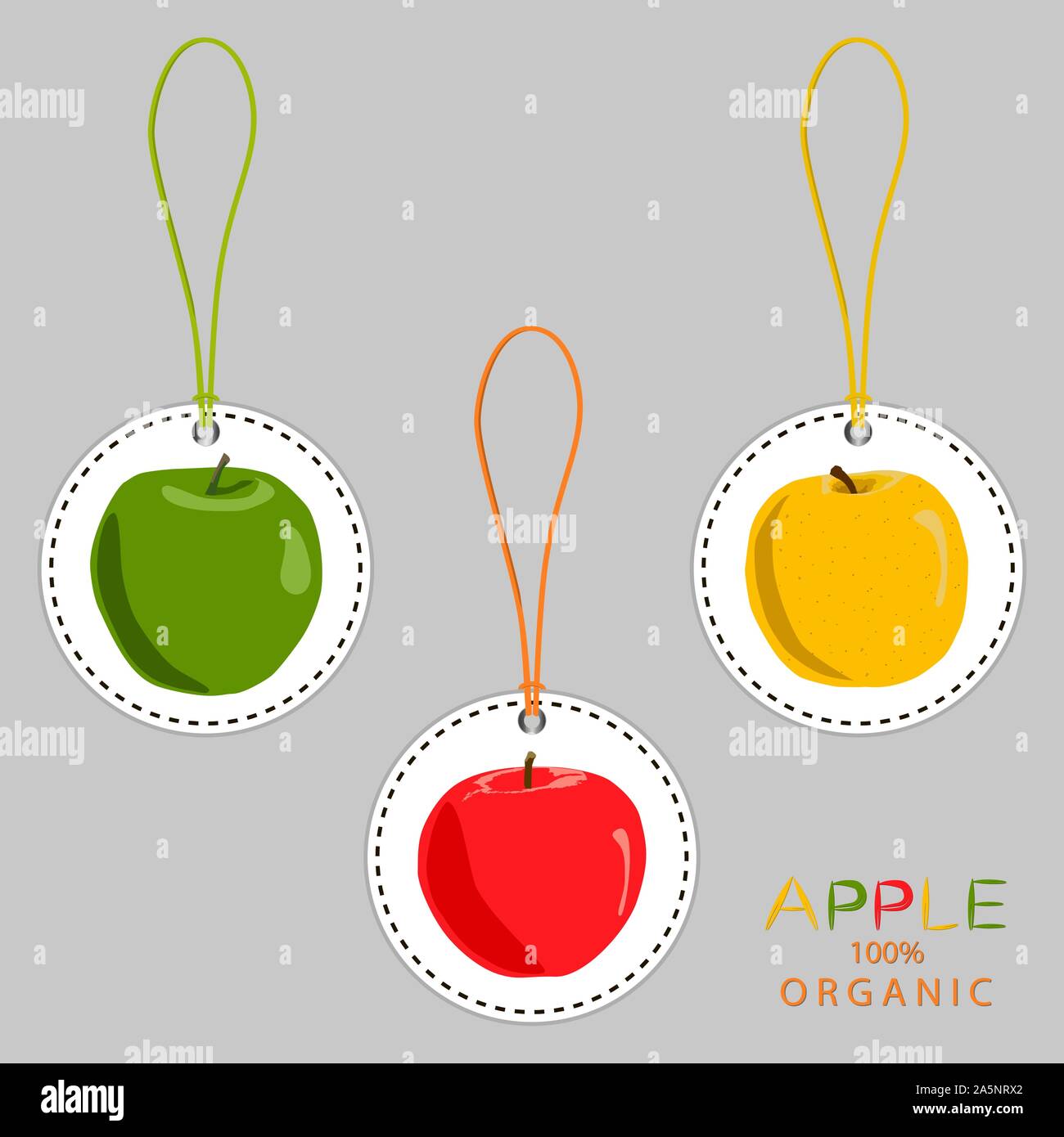 Illustration on theme big set different types round apples, harvest ...