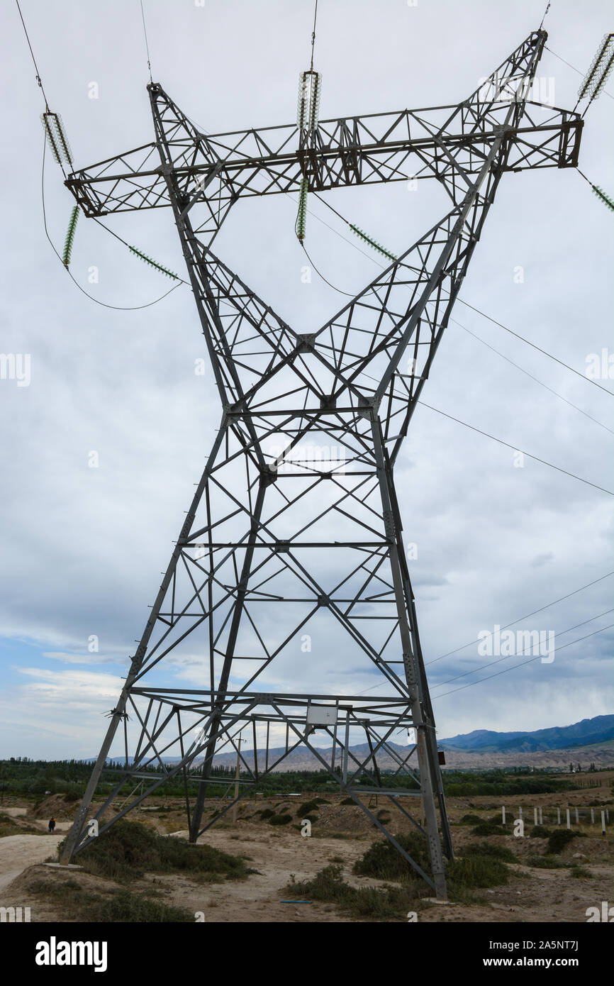 Electric pole tower with sky background Stock Photo - Alamy