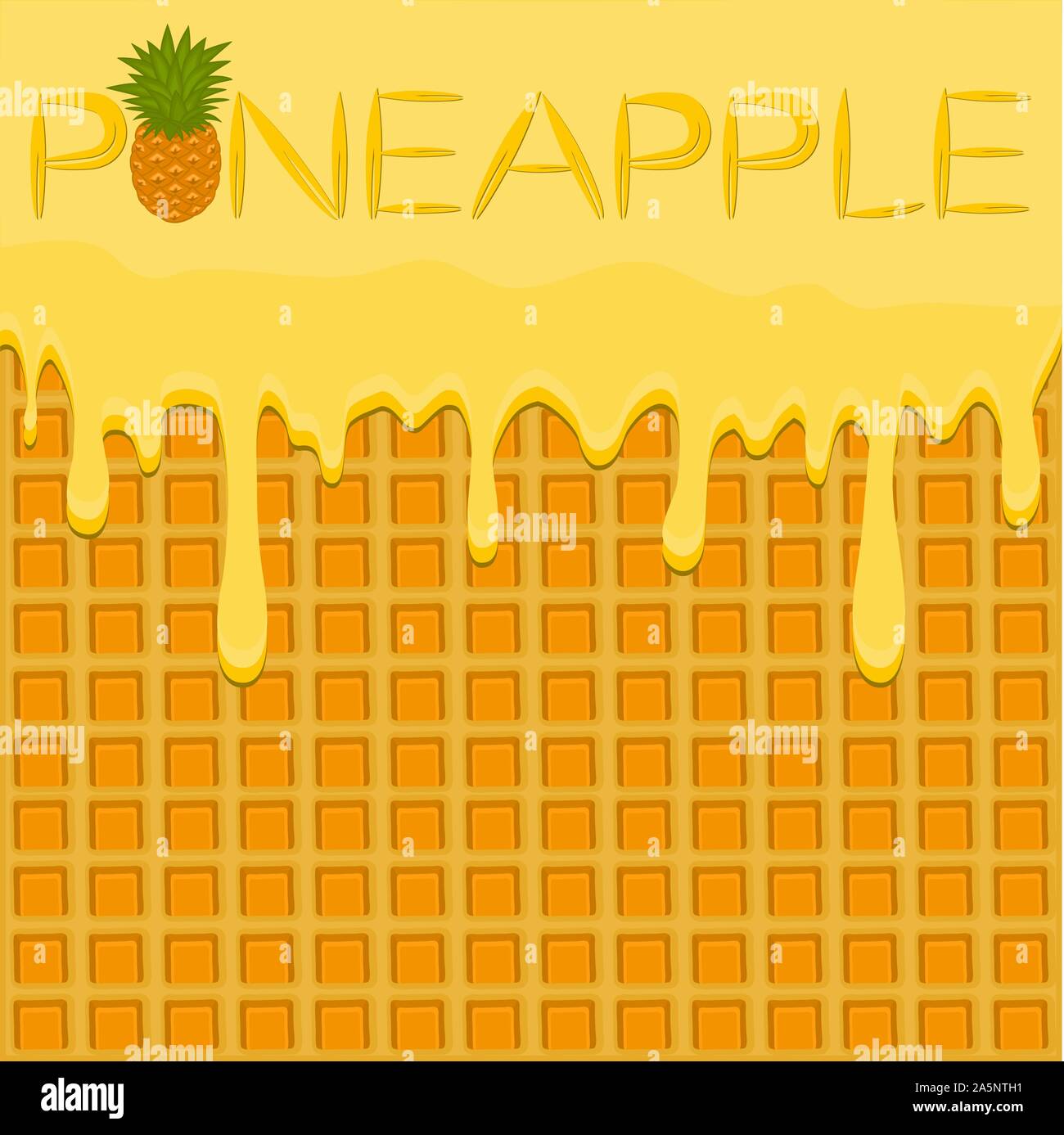 Illustration on theme falling runny pineapple drip at sugary waffle ...