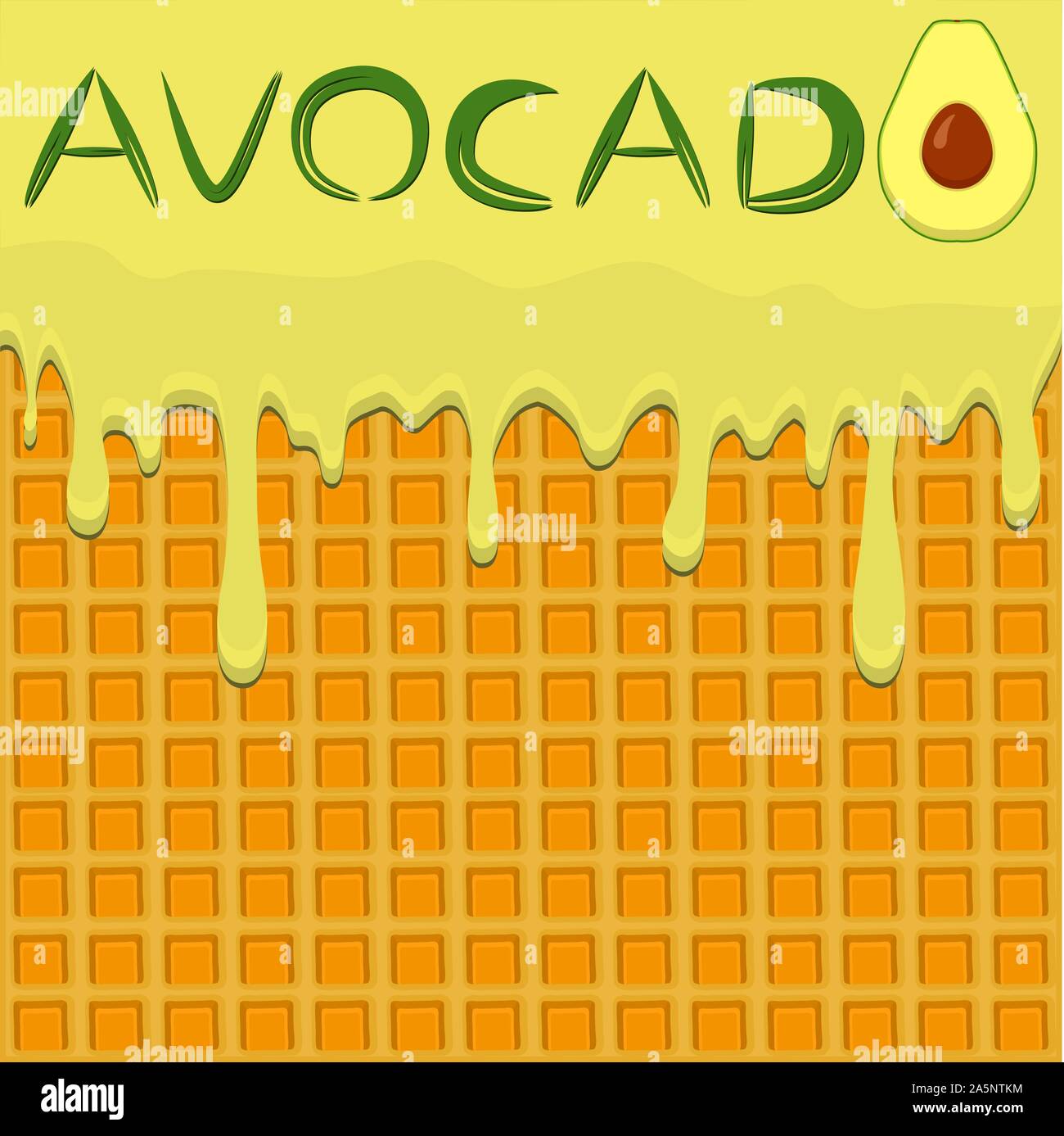 Illustration on theme falling runny avocado drip at sugary waffle ...