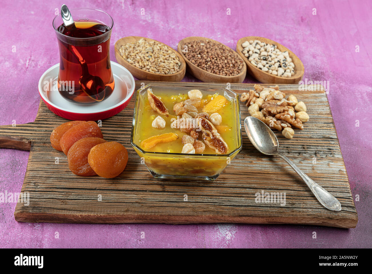 Traditional Turkish dessert ashure, close-up (Noah's Pudding Stock ...