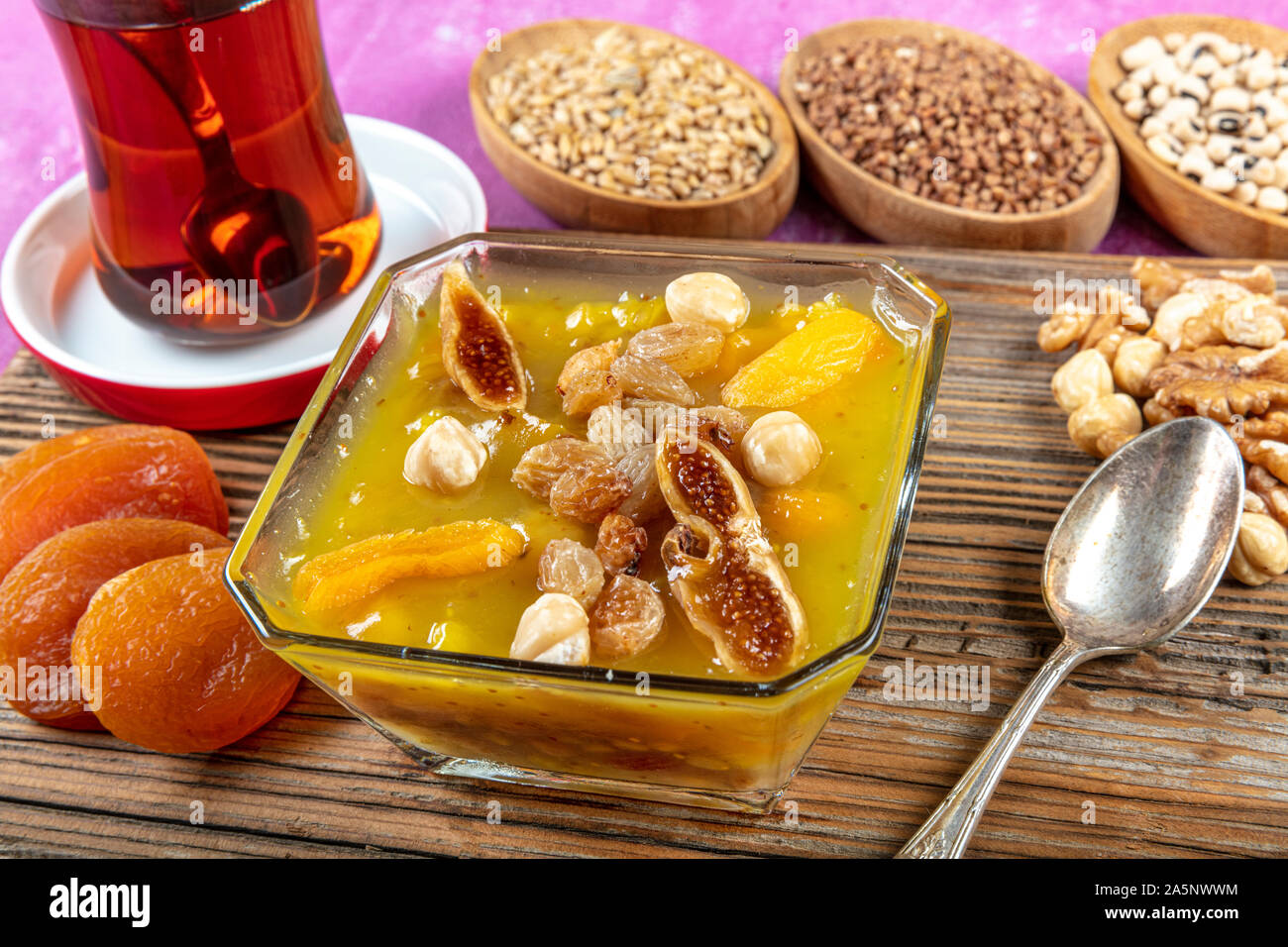 Traditional Turkish dessert ashure, close-up (Noah's Pudding Stock ...