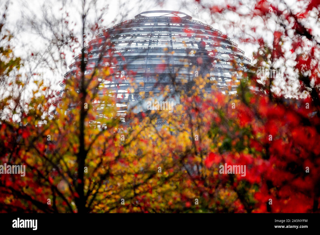 Berlin, Germany. 22nd Oct, 2019. The dome of the Reichstag building can ...