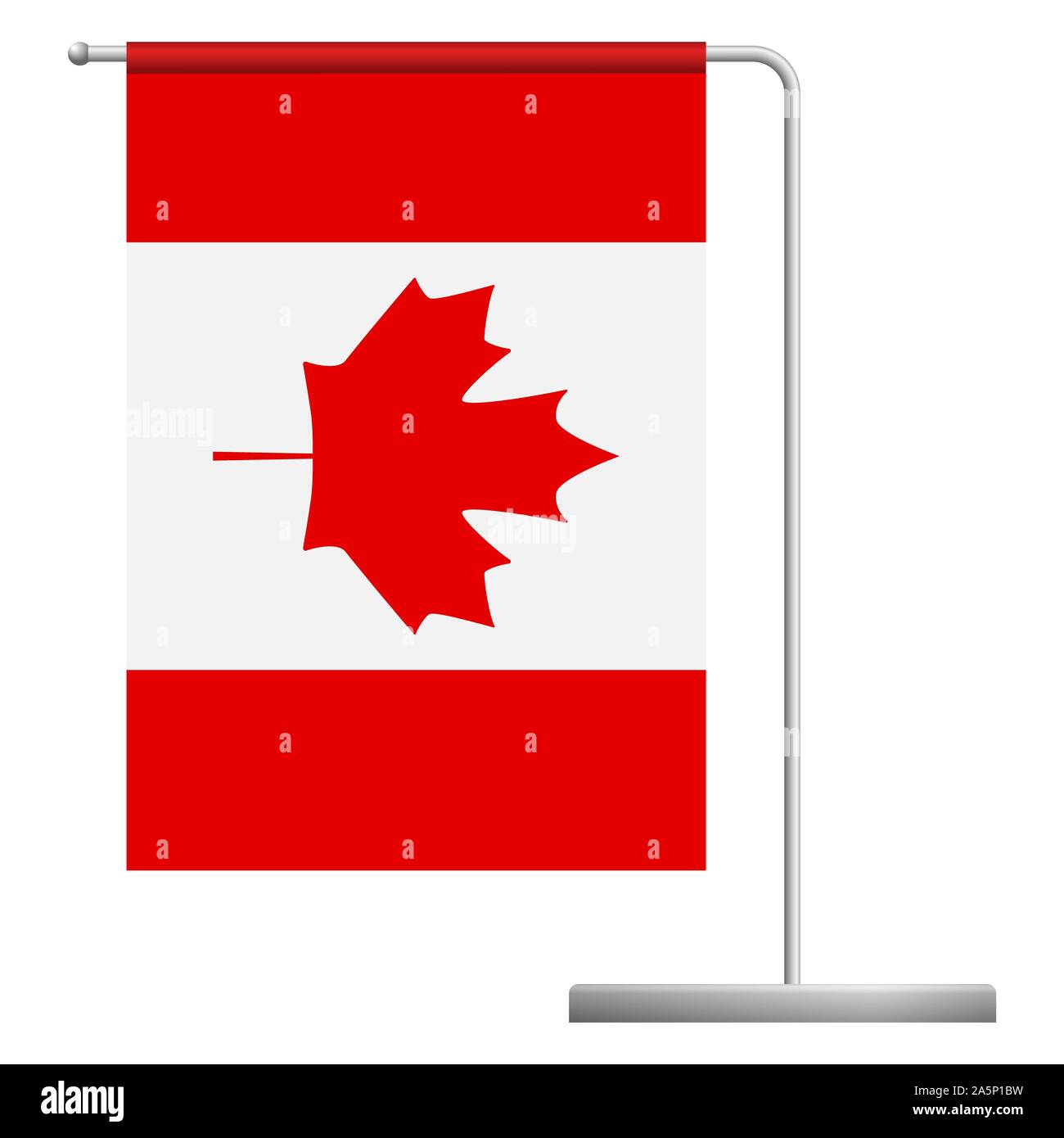 Canada table flag. Metal flagpole. National flag of Canada illustration ...