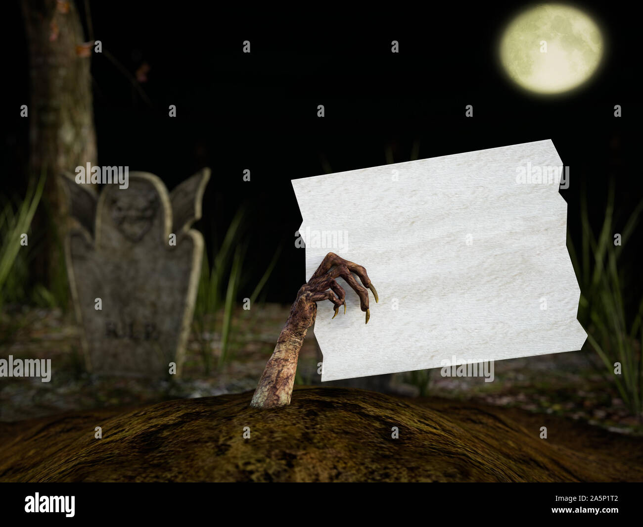 3D rendering of a monster zombie or corpse hand with long creepy ...