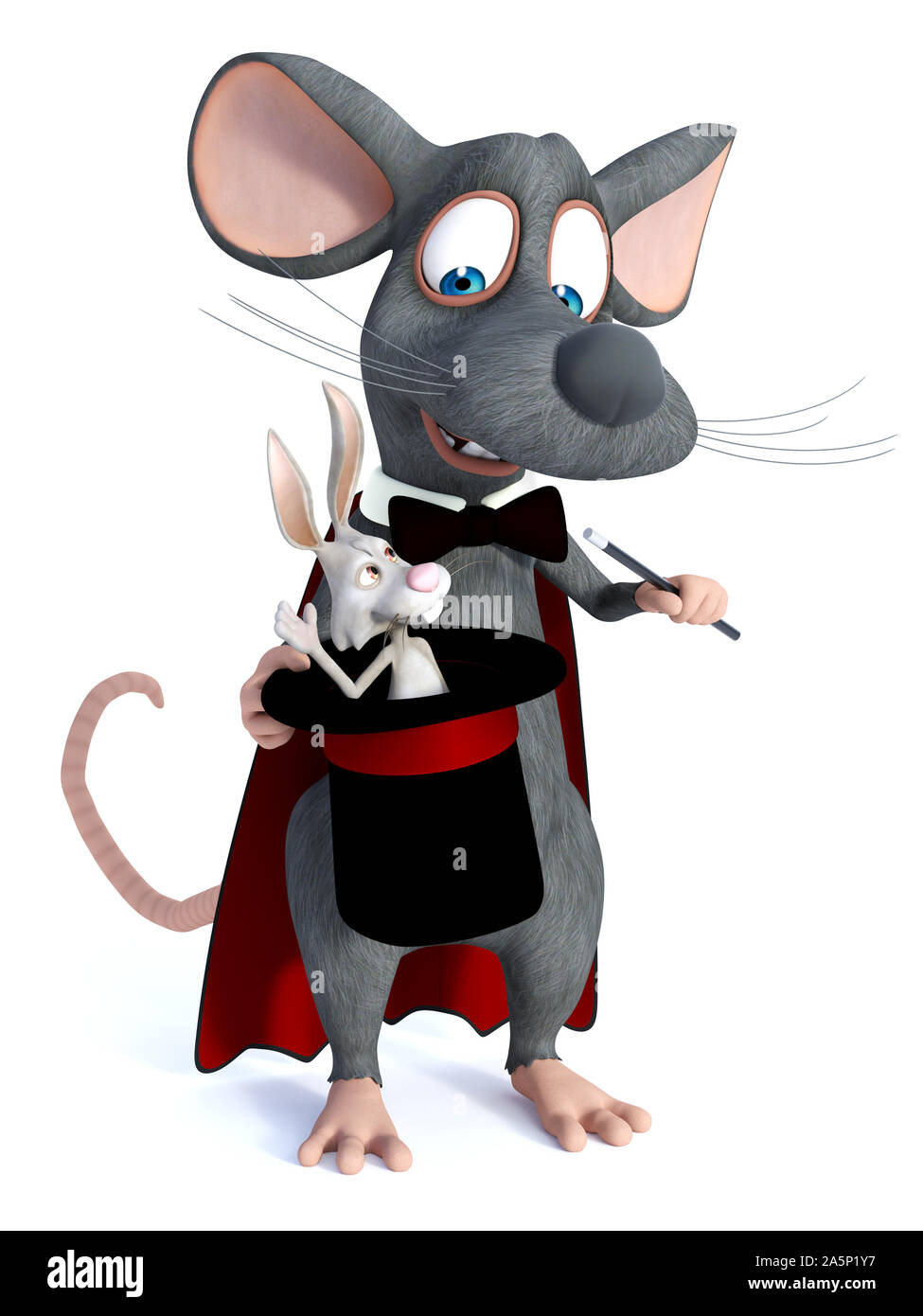3D rendering of a cute cartoon mouse dressed as a illusionist or ...