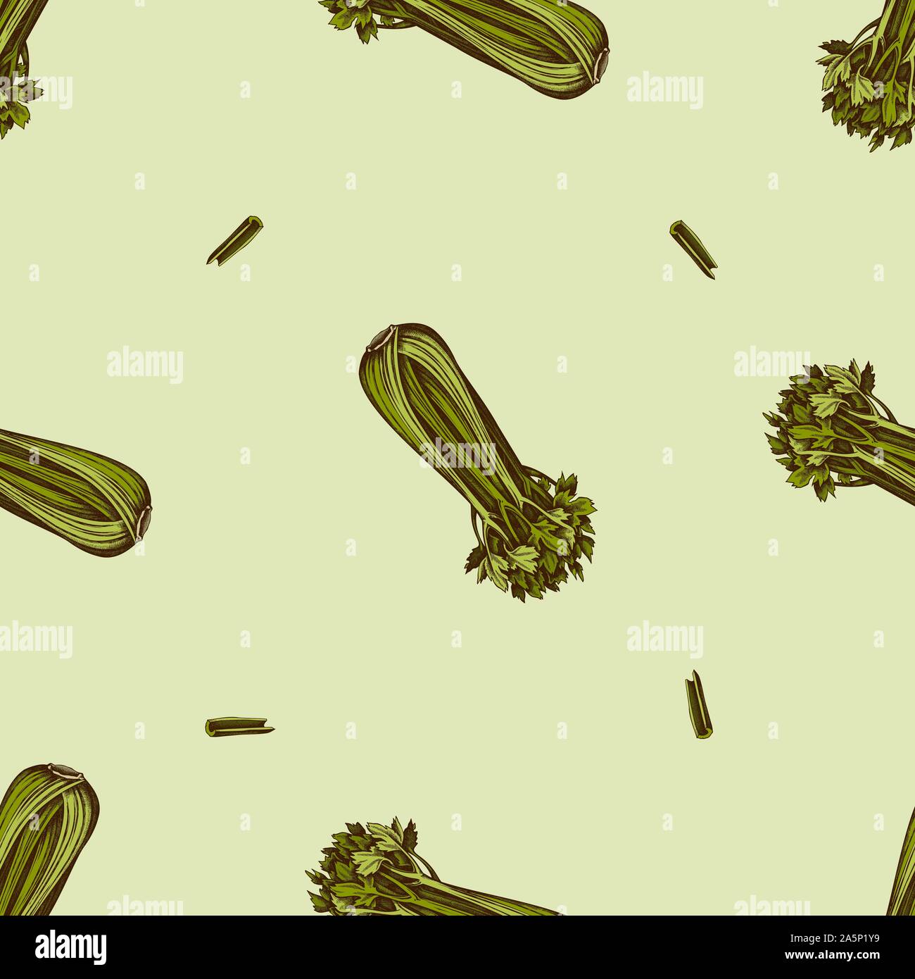 Seamless pattern with hand drawn colored celery stock illustration ...