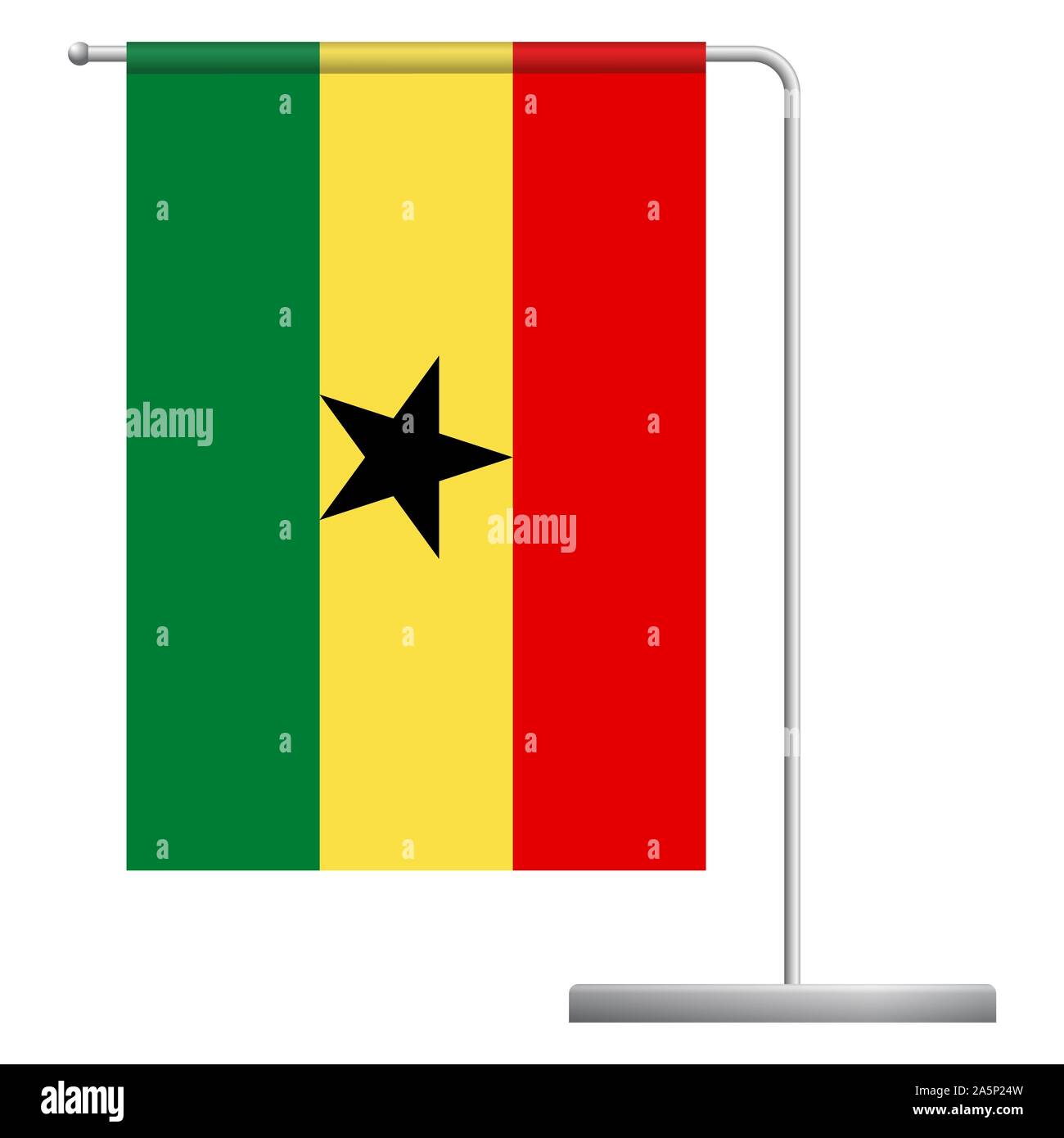 Ghana table flag. Metal flagpole. National flag of Ghana illustration ...