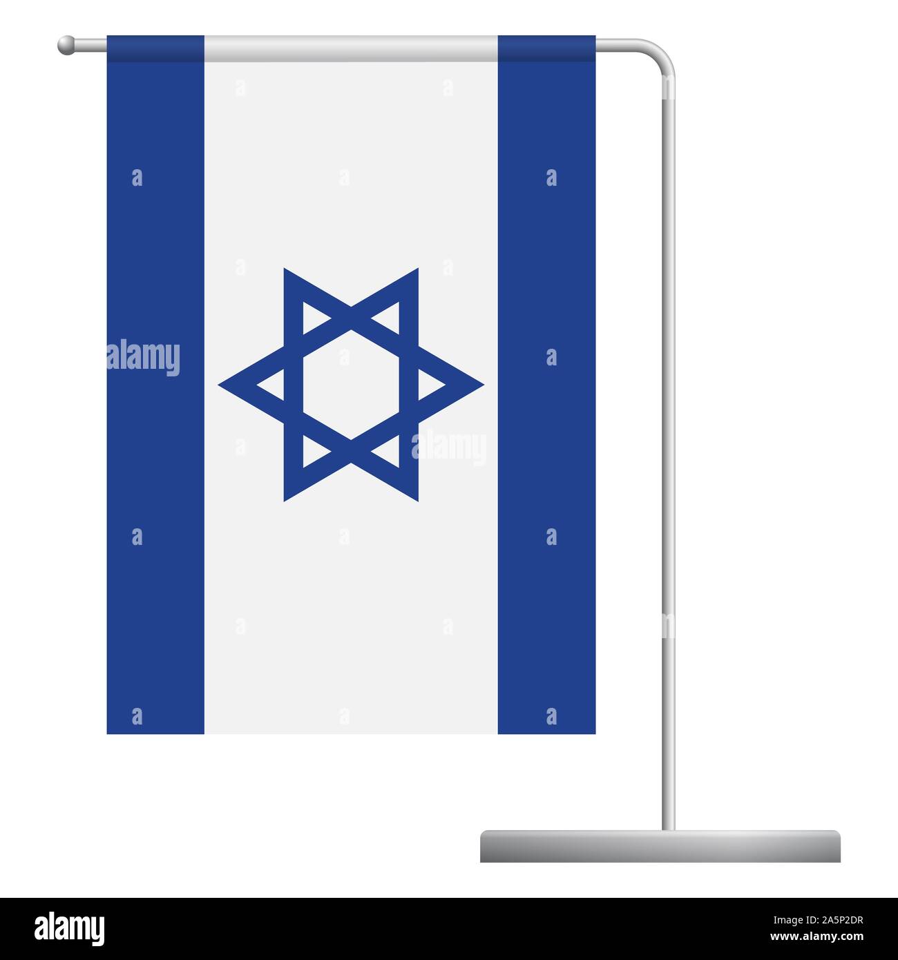 Israel table flag. Metal flagpole. National flag of Israel illustration ...