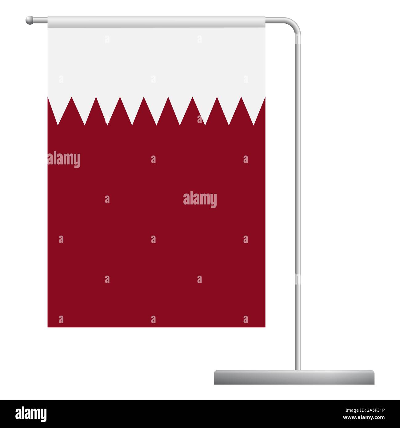 Qatar table flag. Metal flagpole. National flag of Qatar illustration ...