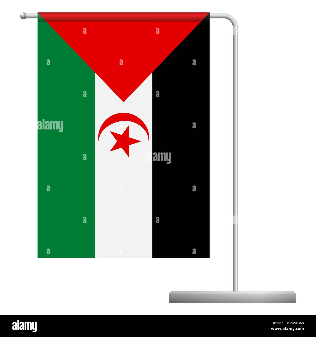 Sahrawi Arab Democratic Republic table flag. Metal flagpole. National ...