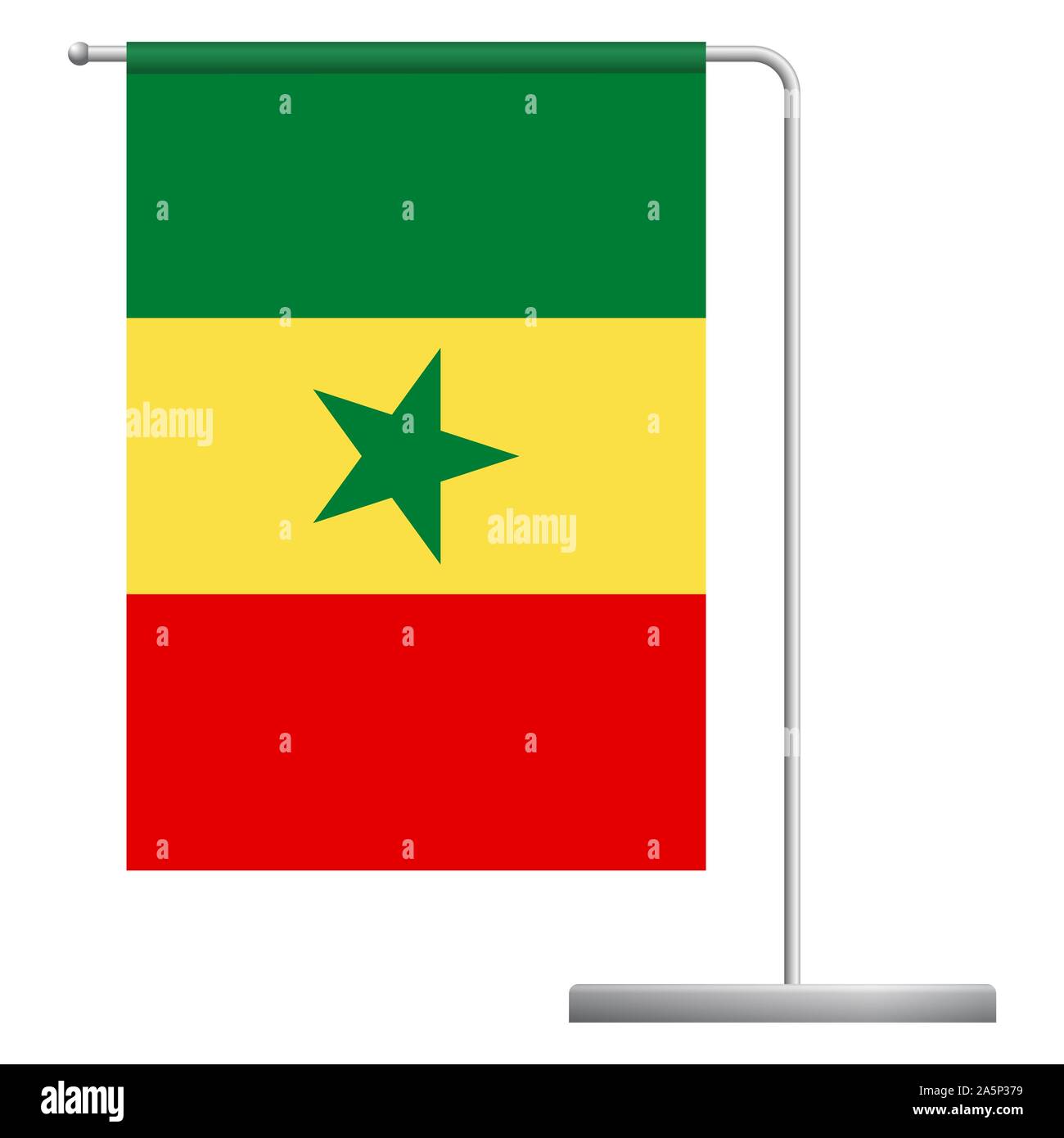 Senegal table flag. Metal flagpole. National flag of Senegal illustration Stock Photo - Alamy