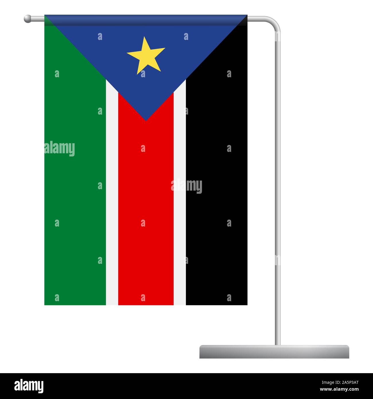 South Sudan table flag. Metal flagpole. National flag of South Sudan ...