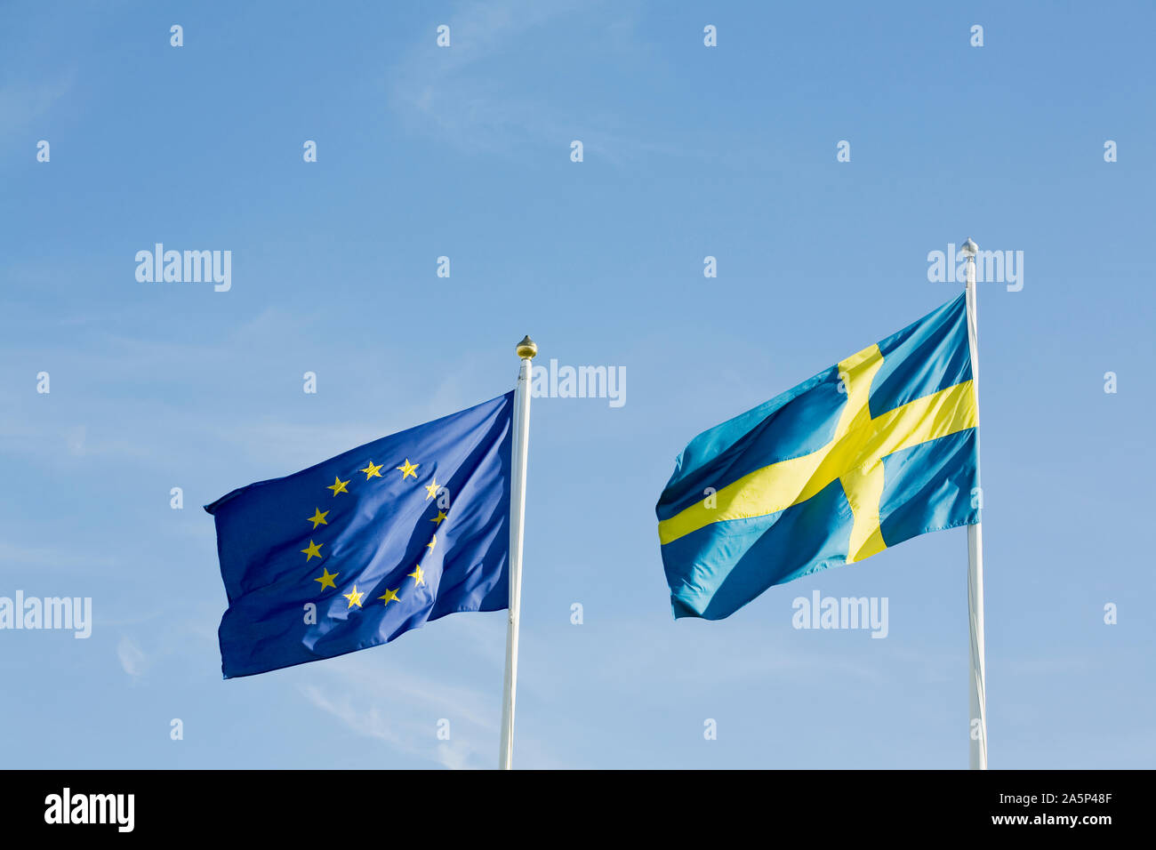 EU flag and Swedish flag Stock Photo - Alamy
