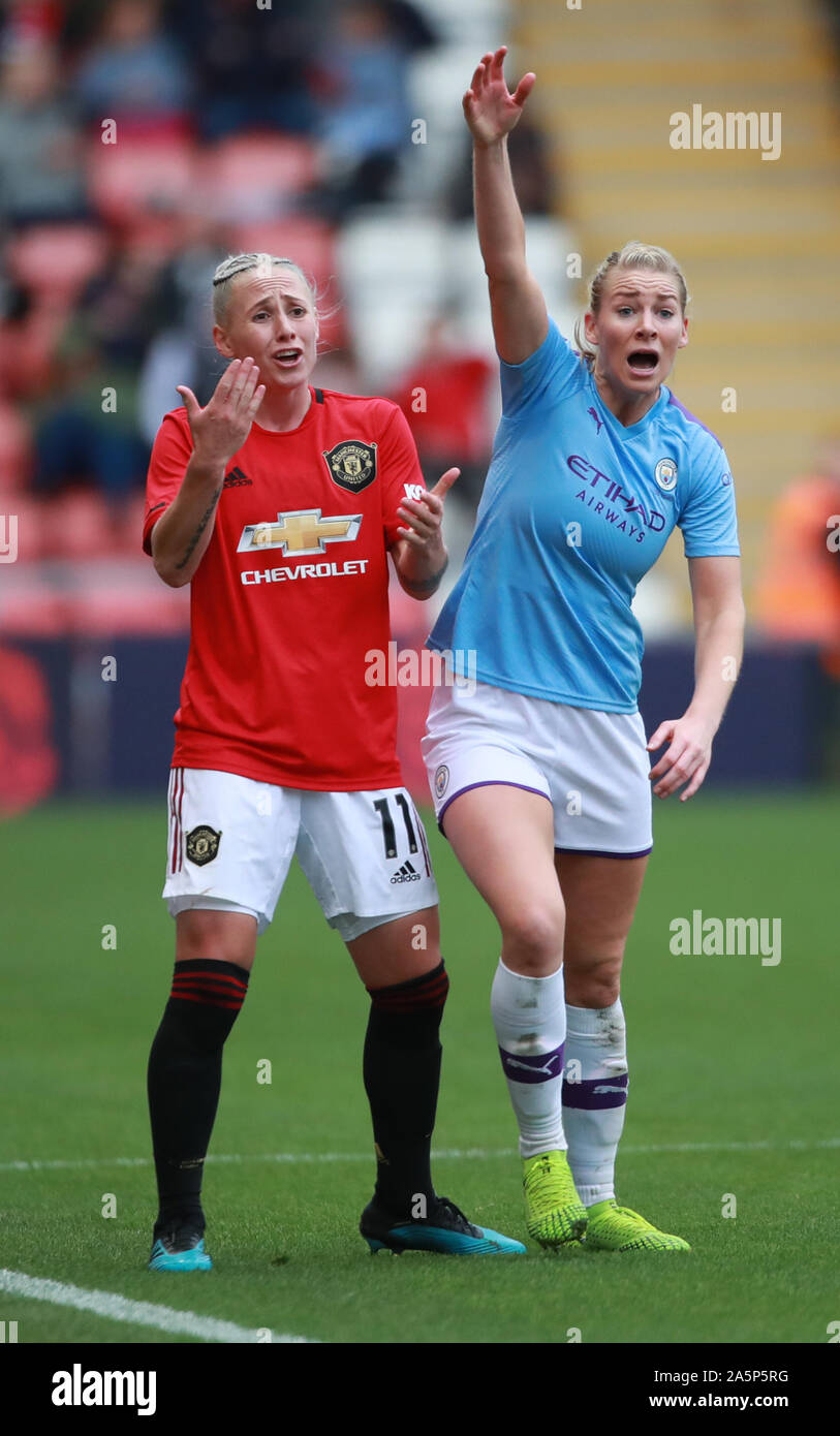 Manchester United's Leah Galton (left) and Manchester City's Gemma ...