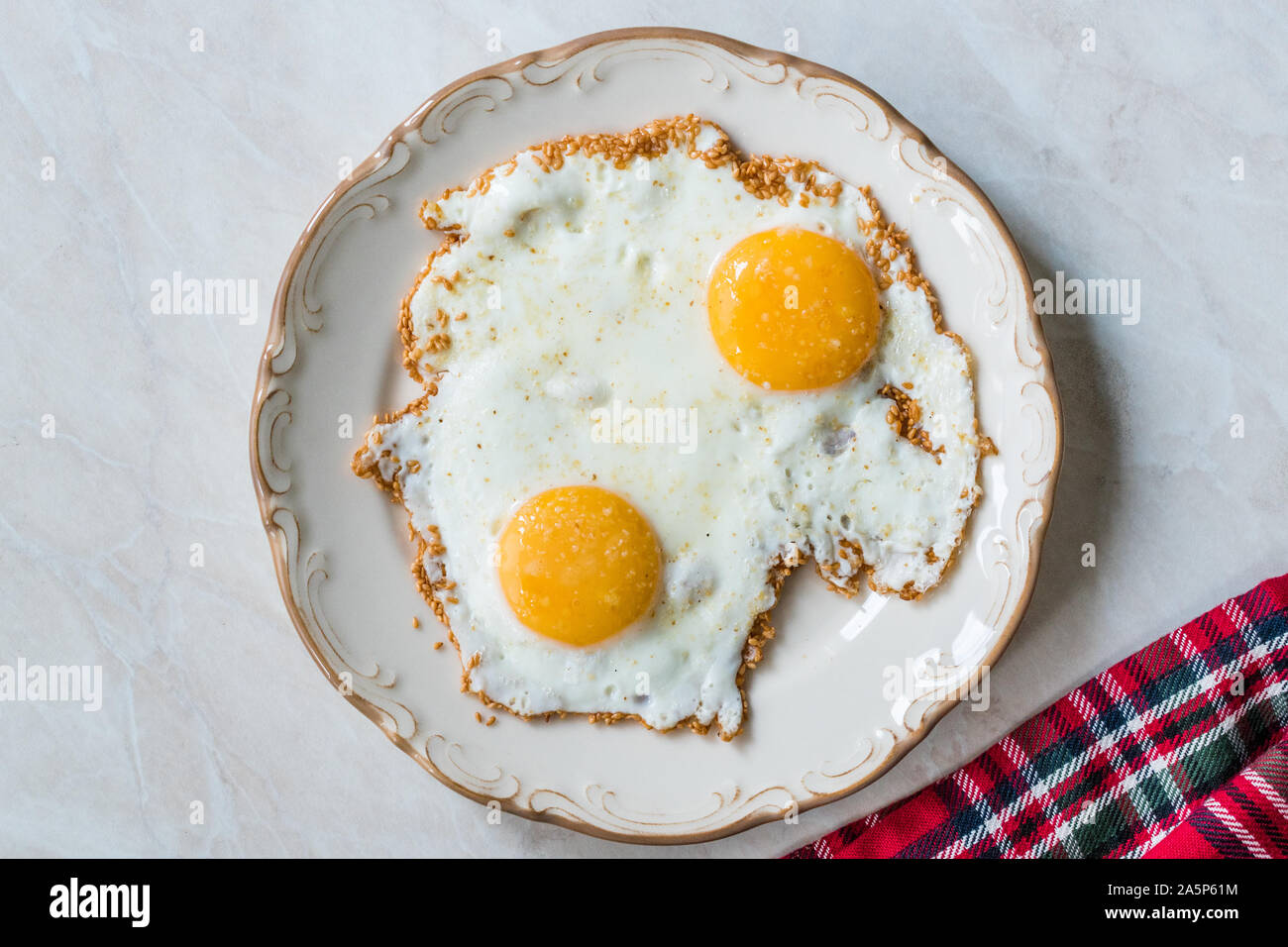 Sesame Seeds with Fried Eggs for Breakfast. Organic Food Stock Photo ...