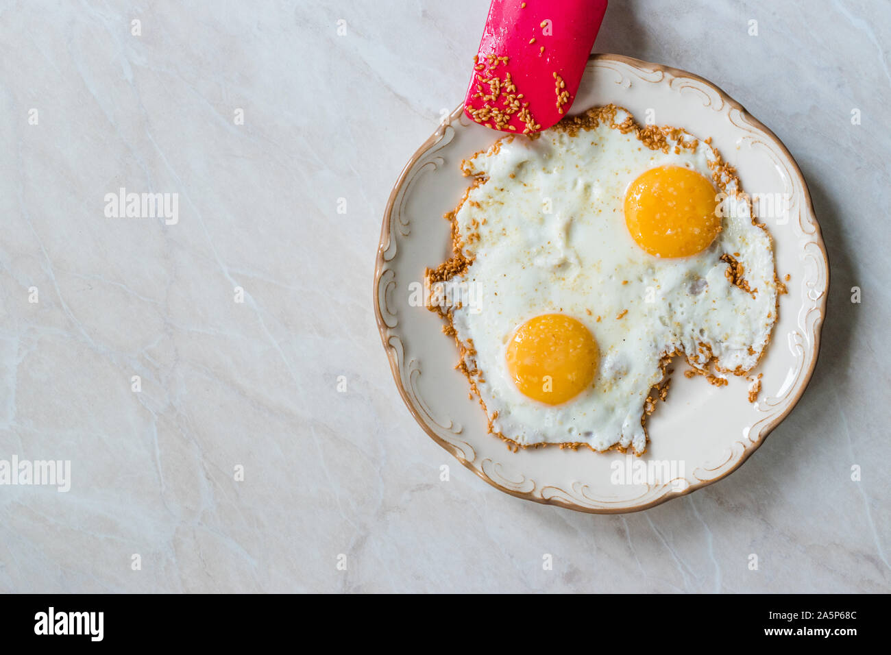 Sesame Seeds with Fried Eggs for Breakfast. Organic Food Stock Photo ...
