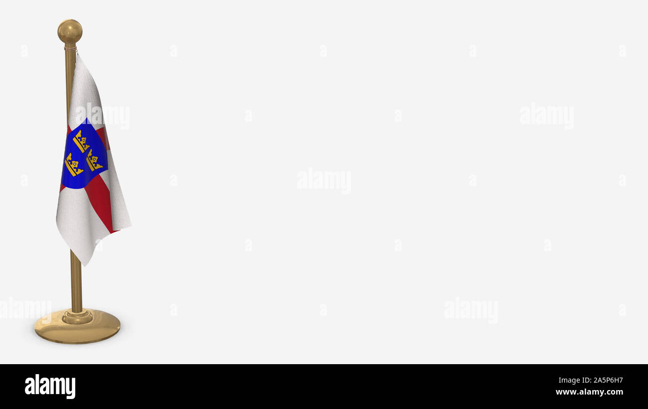 East Anglia 3D flag illustration hanging on golden flagpole. Isolated ...