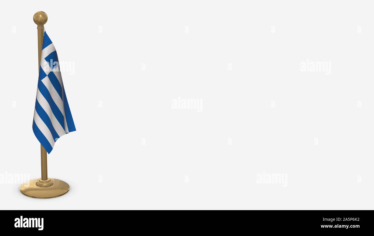 Greece 3D flag illustration hanging on golden flagpole. Isolated on ...