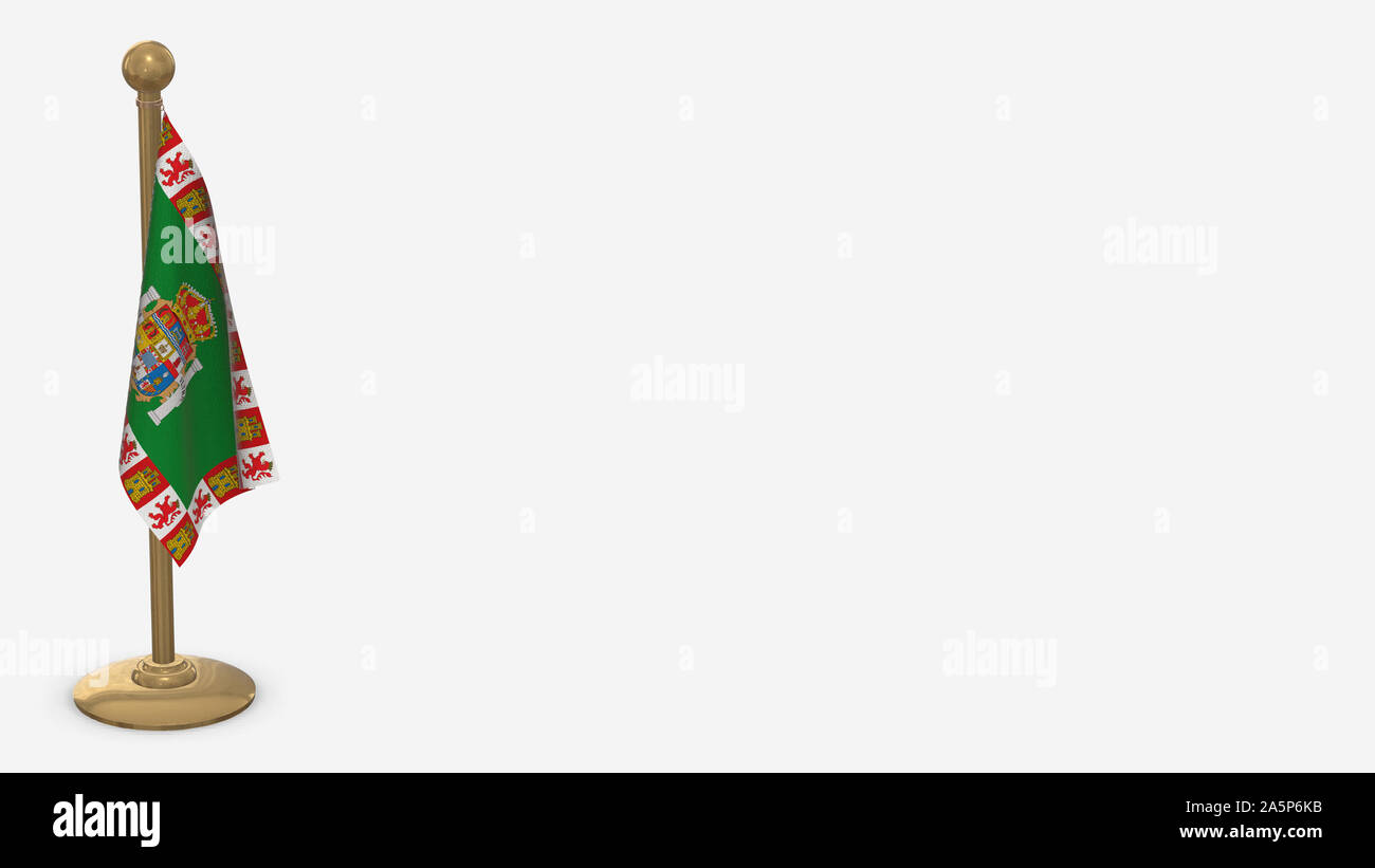 Cadiz 3D flag illustration hanging on golden flagpole. Isolated on ...