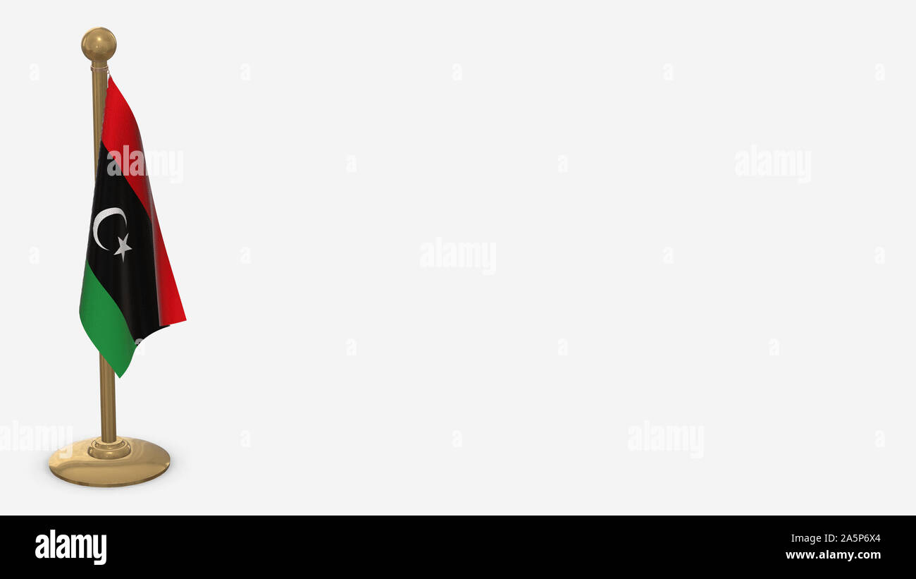 Libya 3D flag illustration hanging on golden flagpole. Isolated on ...