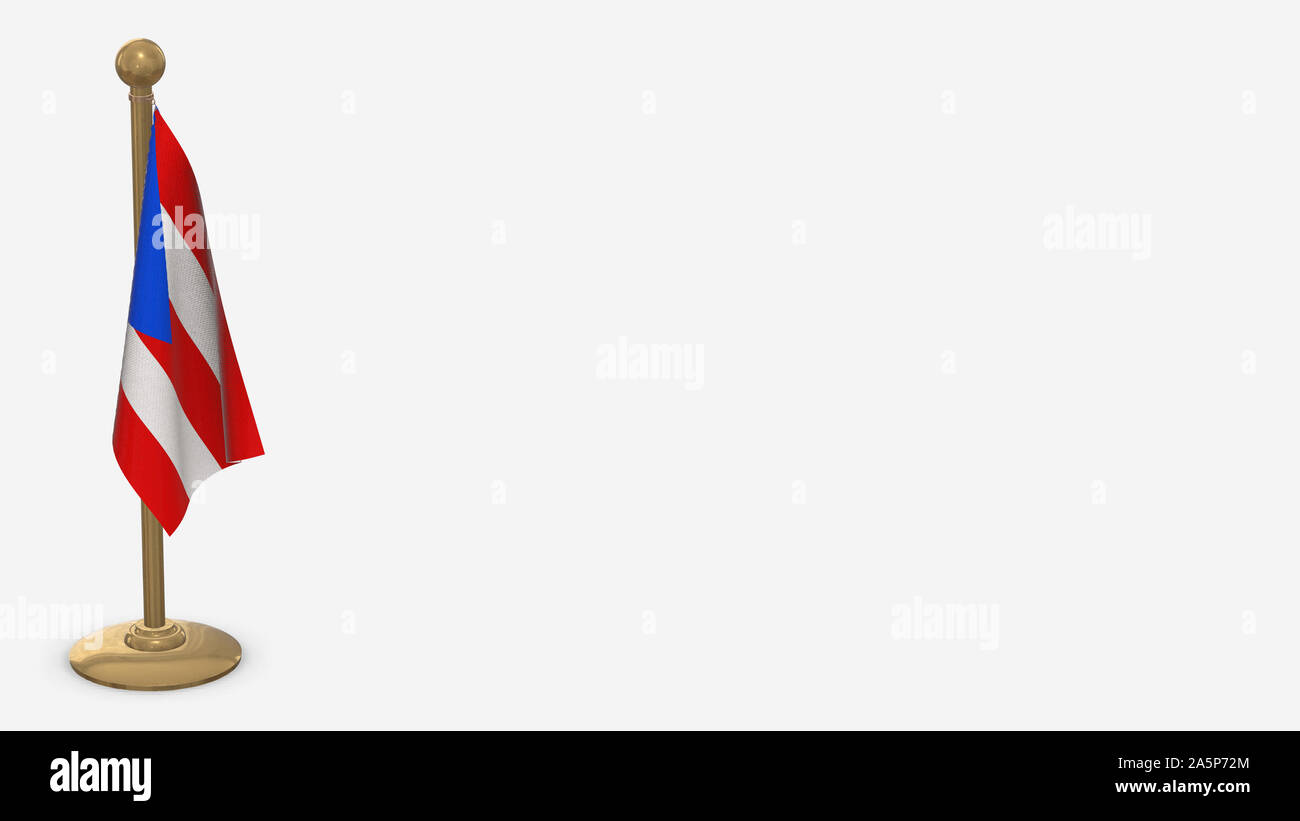 Puerto Rico 3D flag illustration hanging on golden flagpole. Isolated ...