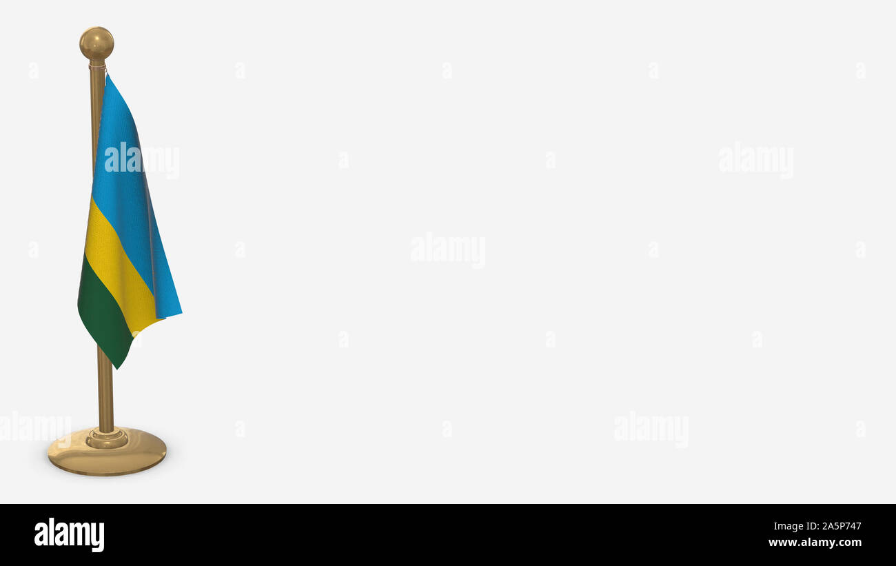 Rwanda 3D flag illustration hanging on golden flagpole. Isolated on ...