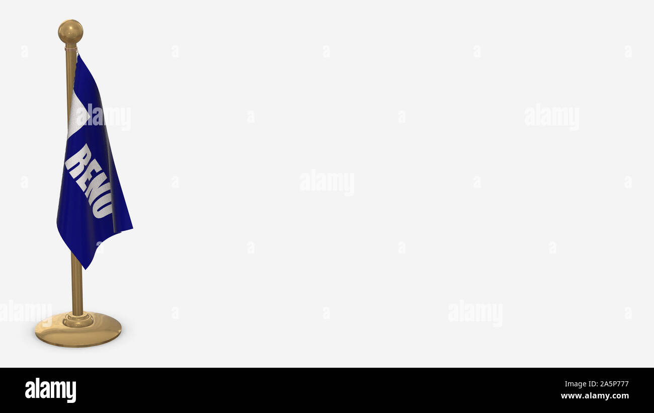 Reno 3D flag illustration hanging on golden flagpole. Isolated on white ...