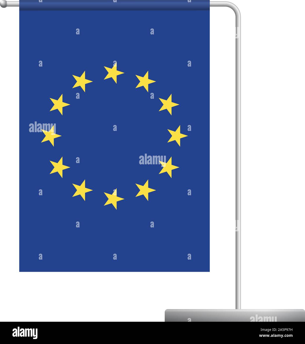 EU table flag. Metal flagpole. Europe flag vector illustration Stock ...