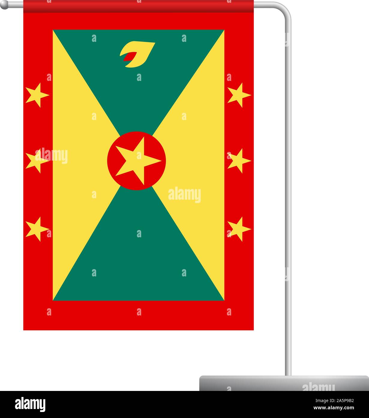 Grenada table flag. Metal flagpole. National flag of Grenada vector ...