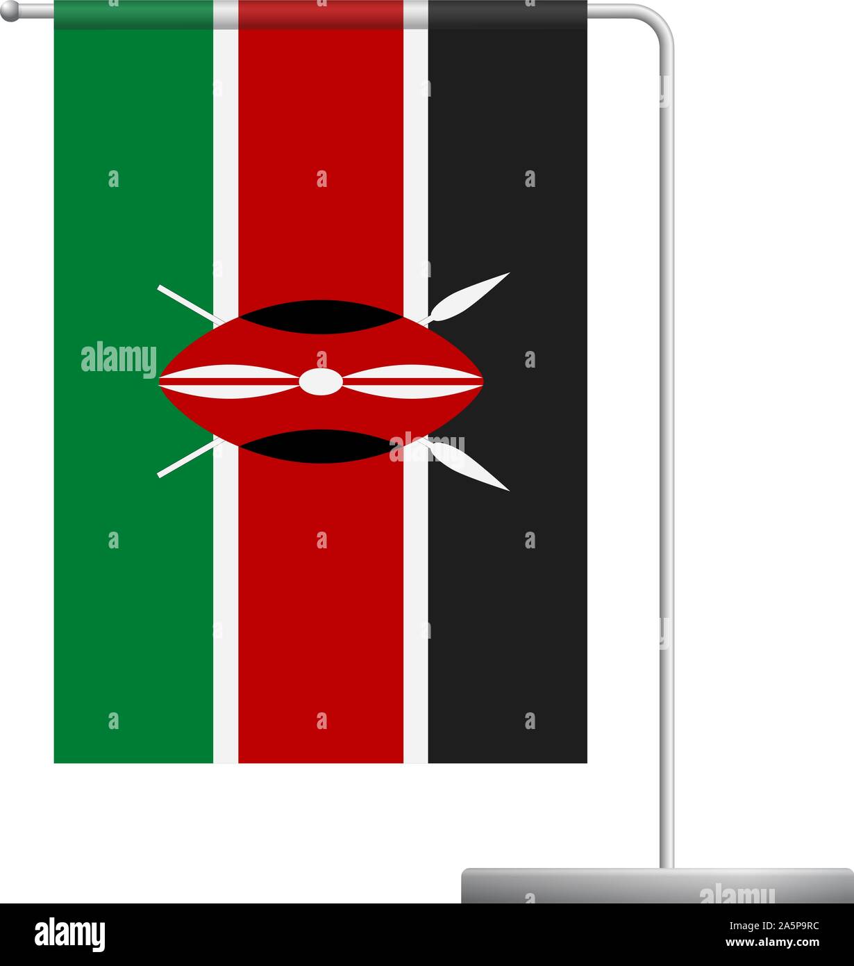 Kenya table flag. Metal flagpole. National flag of Kenya vector ...
