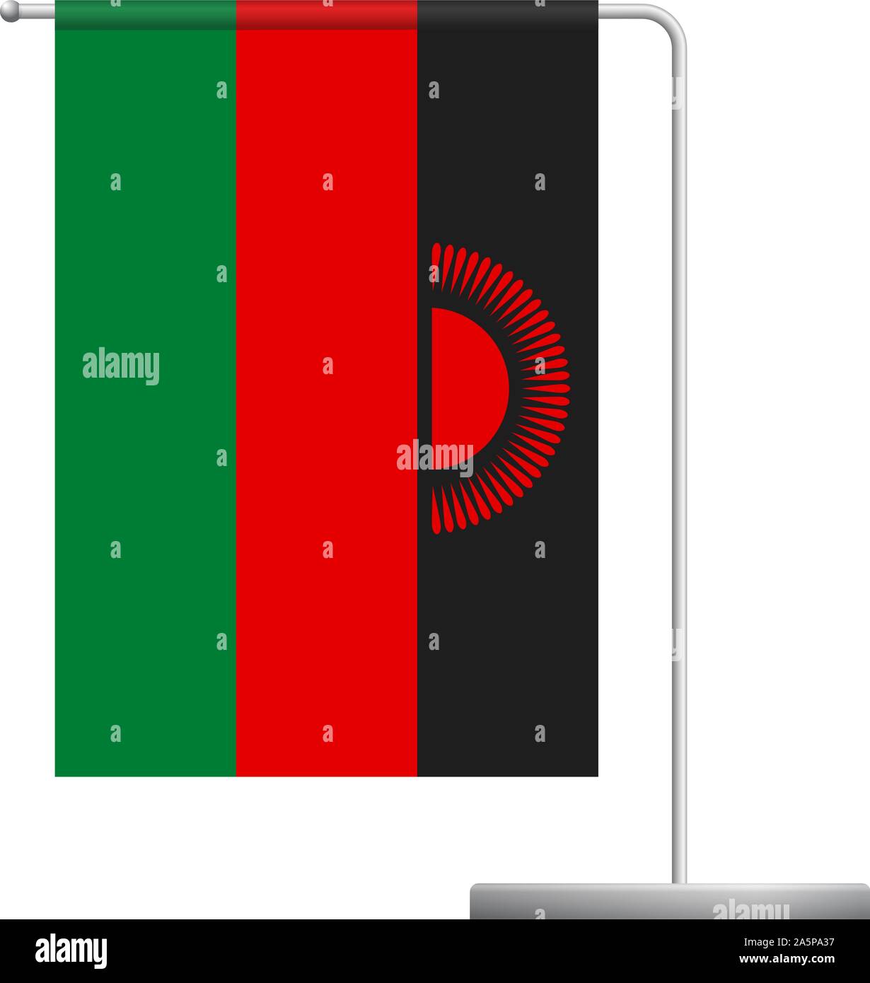 Malawi table flag. Metal flagpole. National flag of Malawi vector illustration Stock Vector ...
