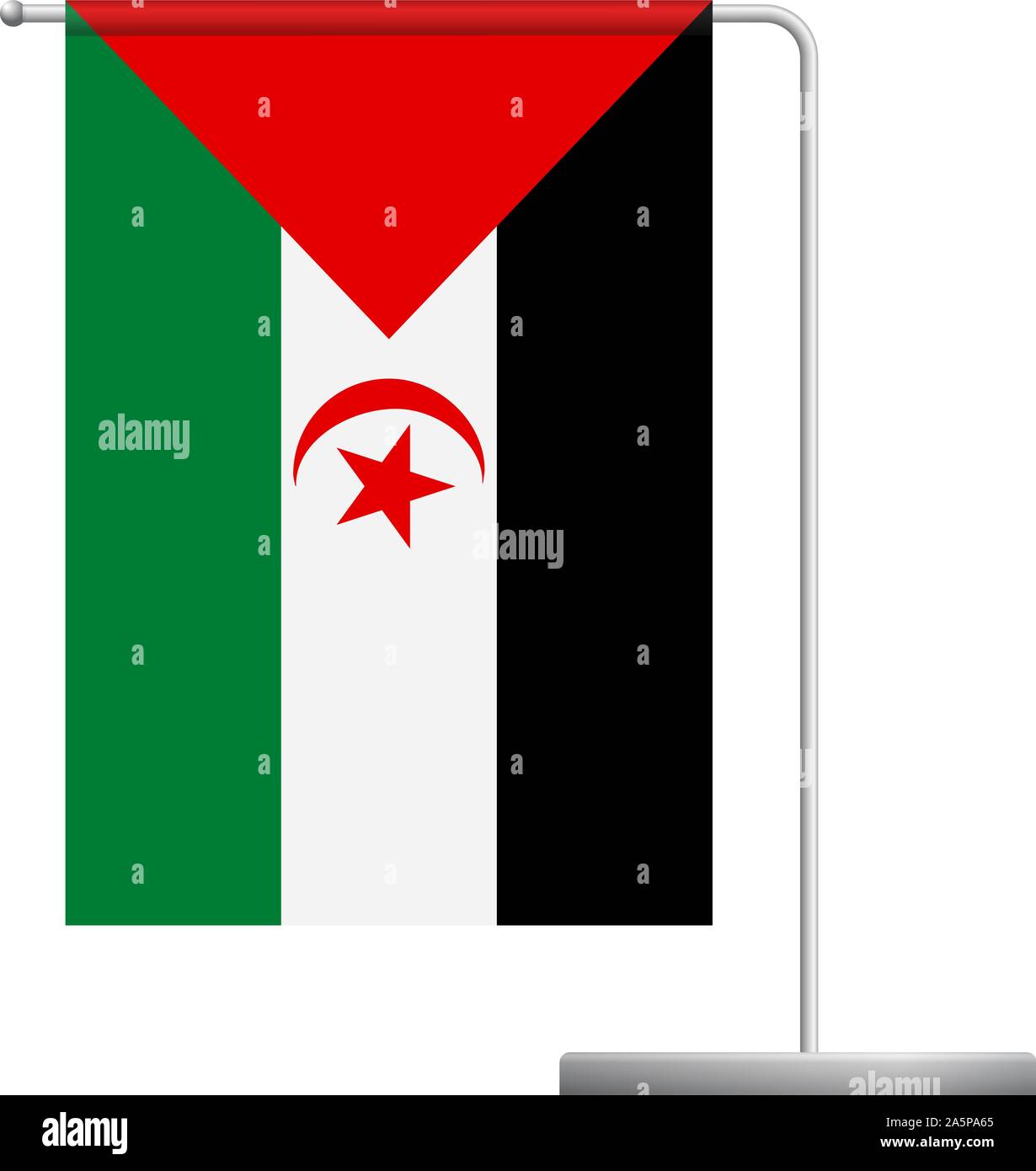 Sahrawi Arab Democratic Republic table flag. Metal flagpole. National ...