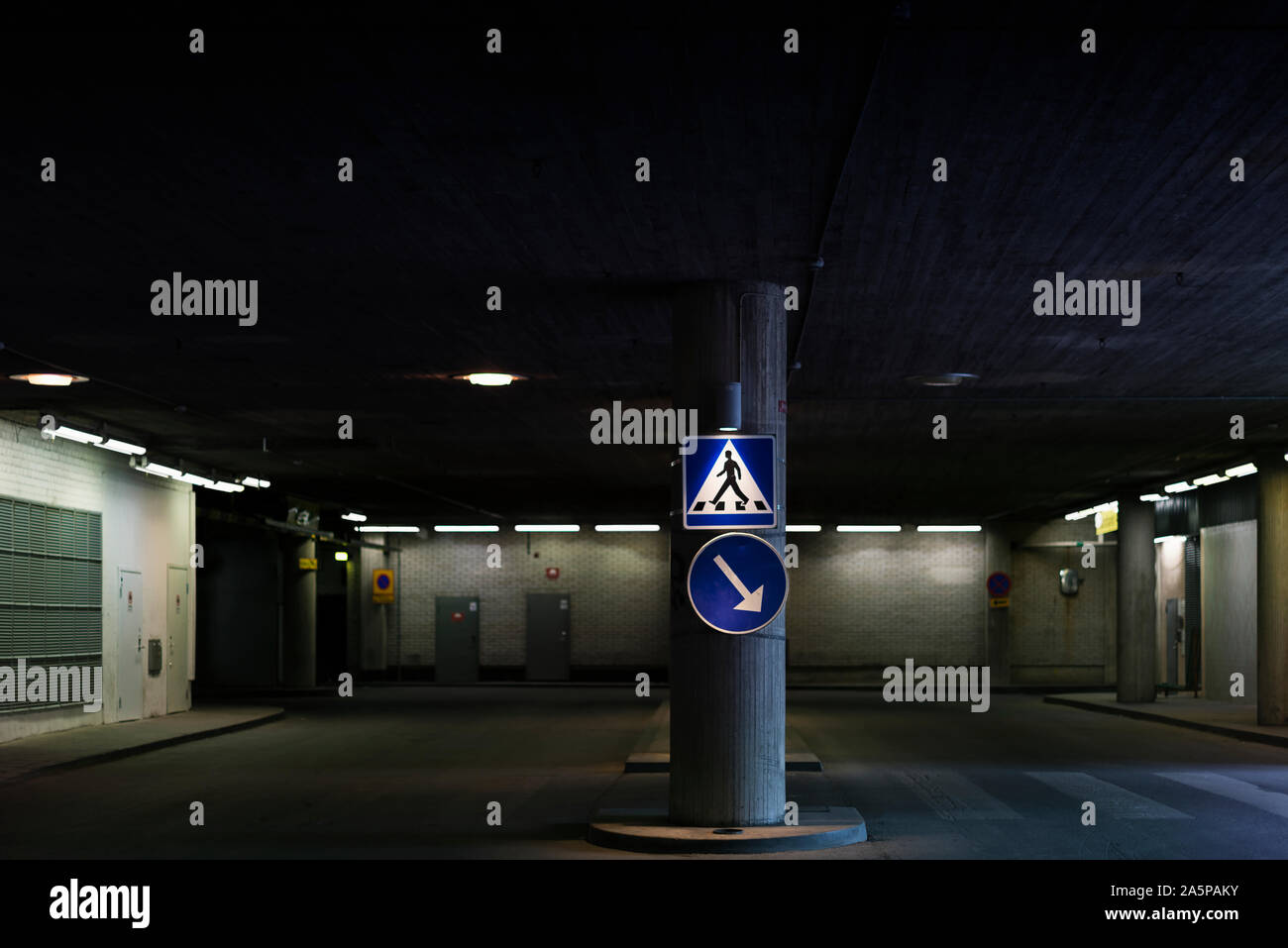 Road sign in underground parking Stock Photo - Alamy