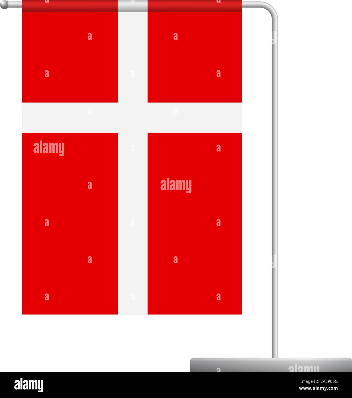 Denmark table flag. Metal flagpole. National flag of Denmark vector ...