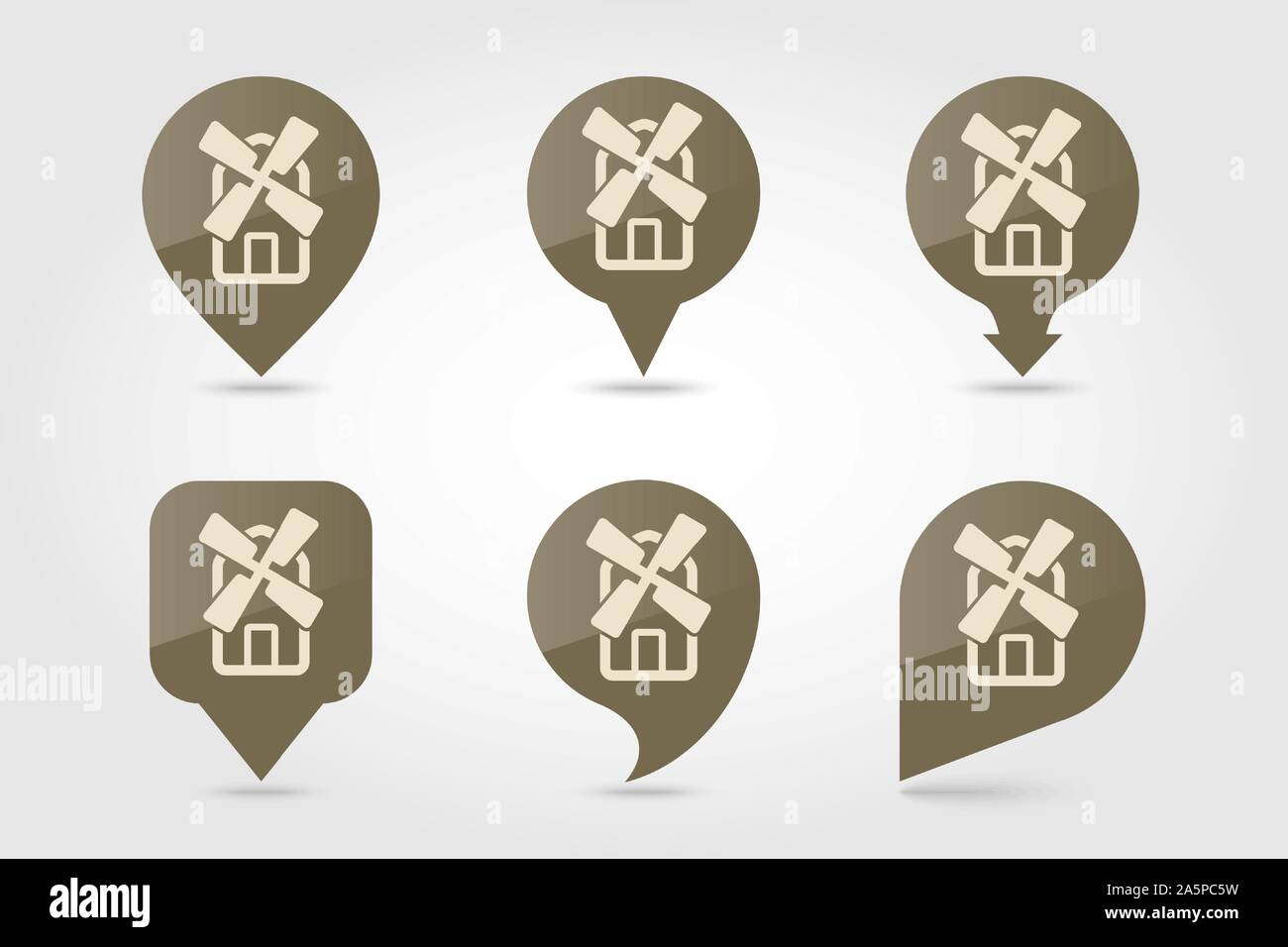 Windmill flat vector pin map icon. Map pointer. Map markers ...