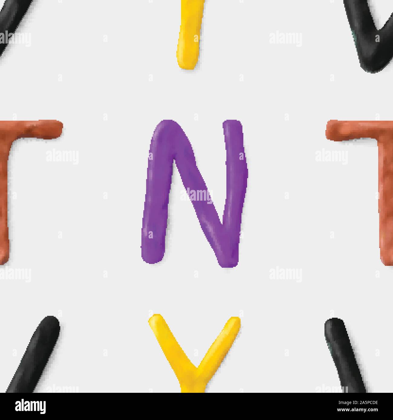 Seamless pattern with alphabet. Handmade modeling clay letters ...