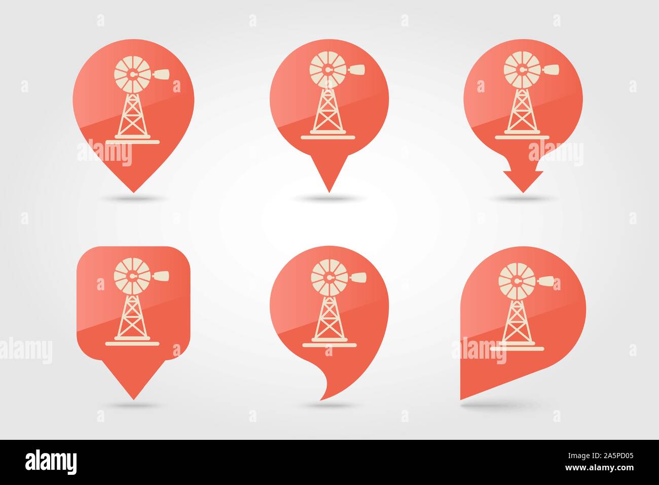 Wind pump flat vector pin map icon. Map pointer. Map markers ...