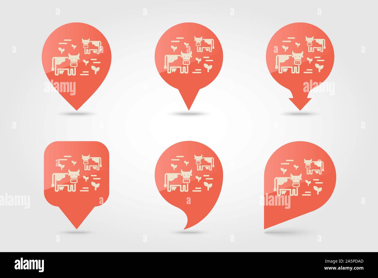 Cow on a pasture flat vector pin map icon. Map pointer. Map markers ...